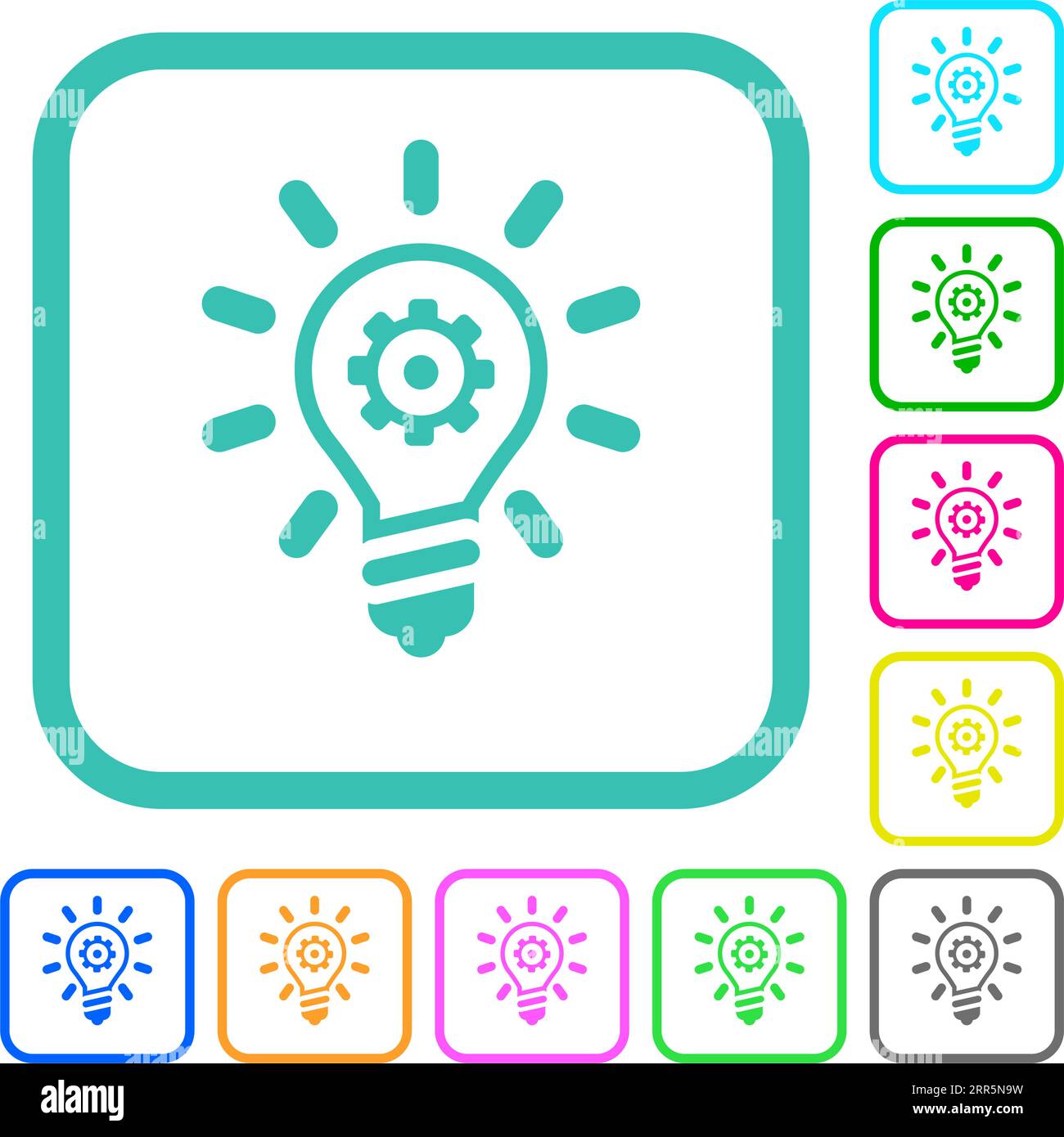 Innovation outline vivid colored flat icons in curved borders on white ...