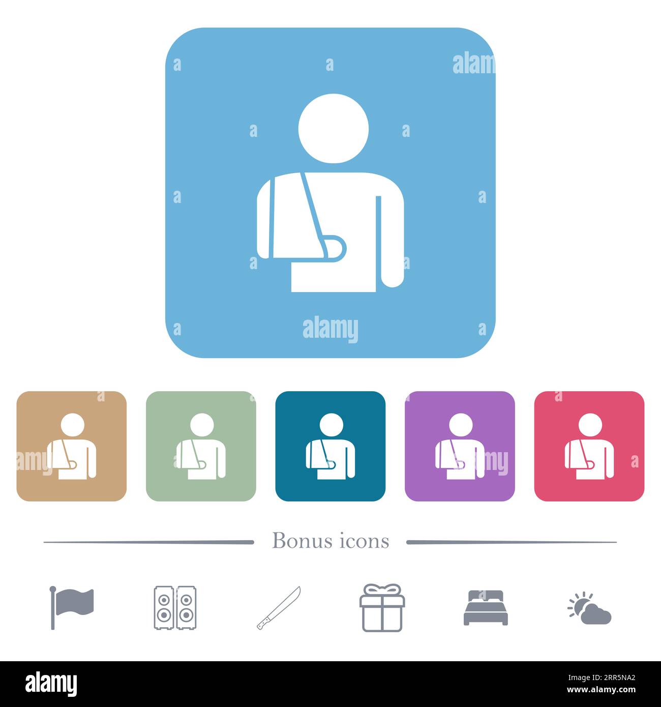 Plastered arm white flat icons on color rounded square backgrounds. 6 bonus icons included Stock ...