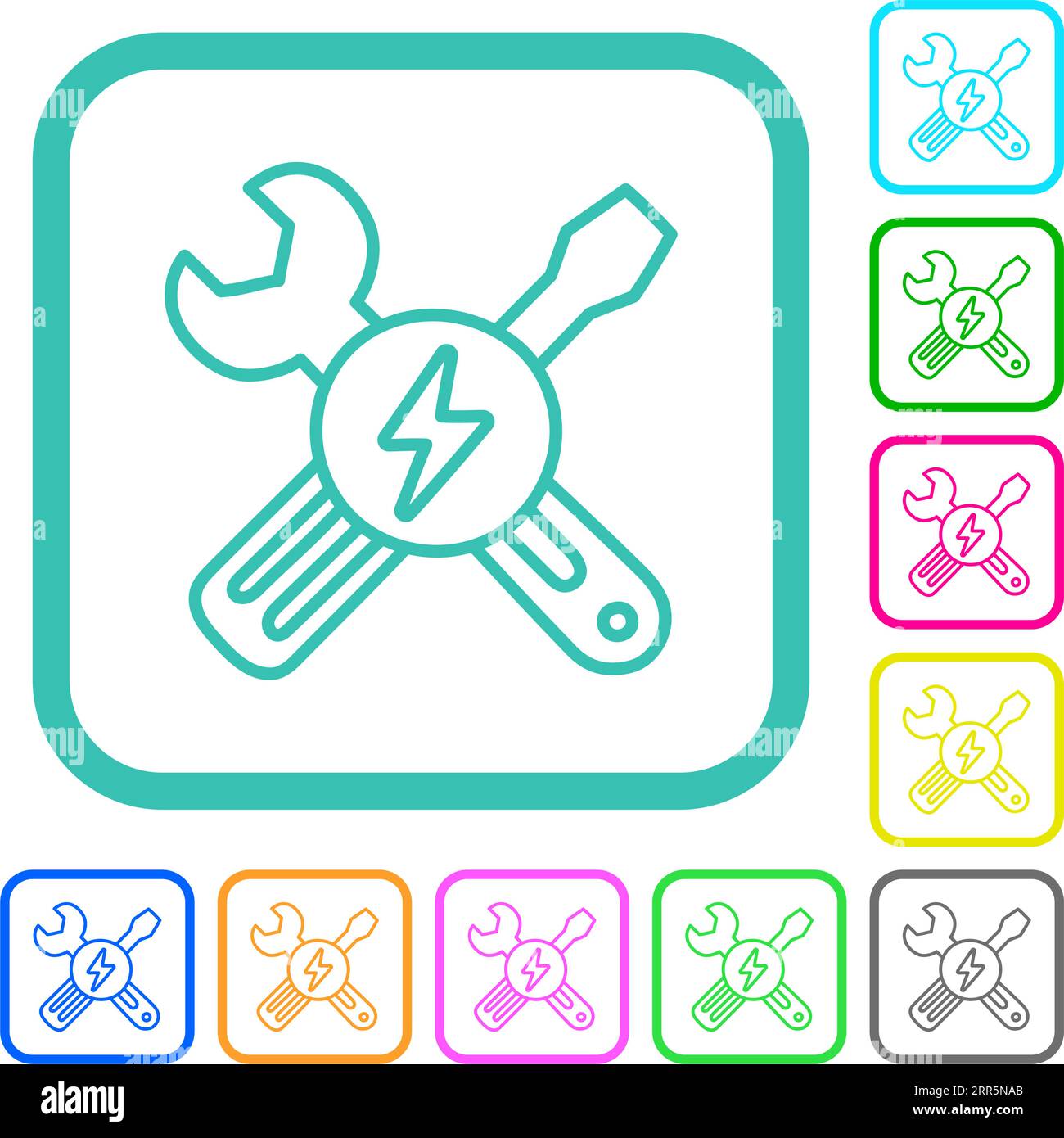 Electric maintenance outline vivid colored flat icons in curved borders ...
