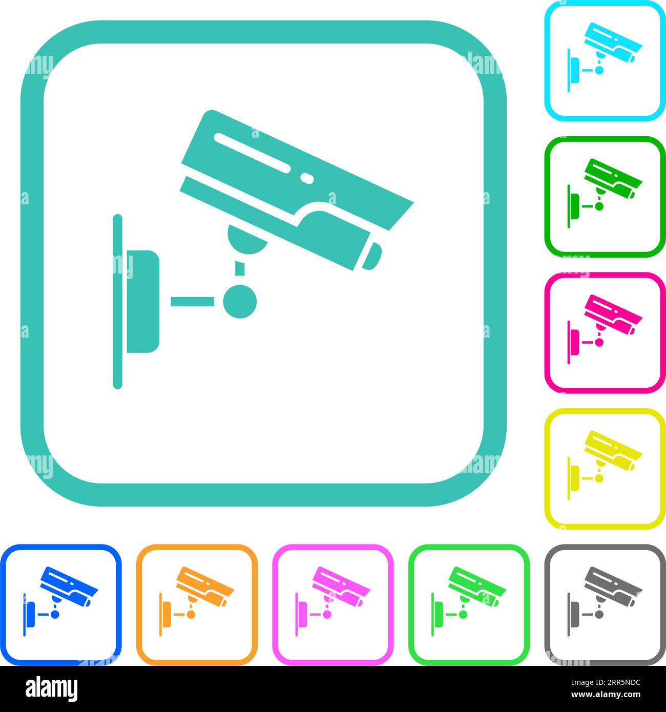 CCTV camera vivid colored flat icons in curved borders on white ...