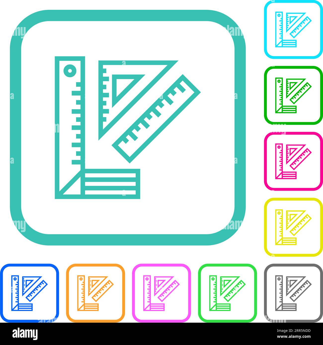 Rulers vivid colored flat icons in curved borders on white background ...