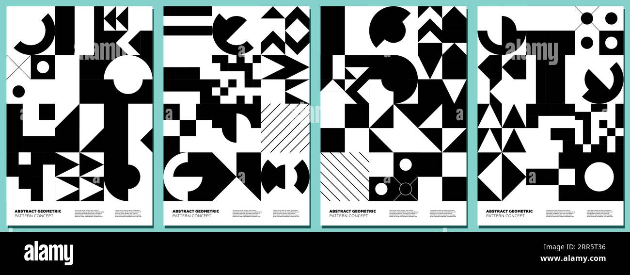 Abstract geometric bauhaus style shapes collage poster set. Memphis ...