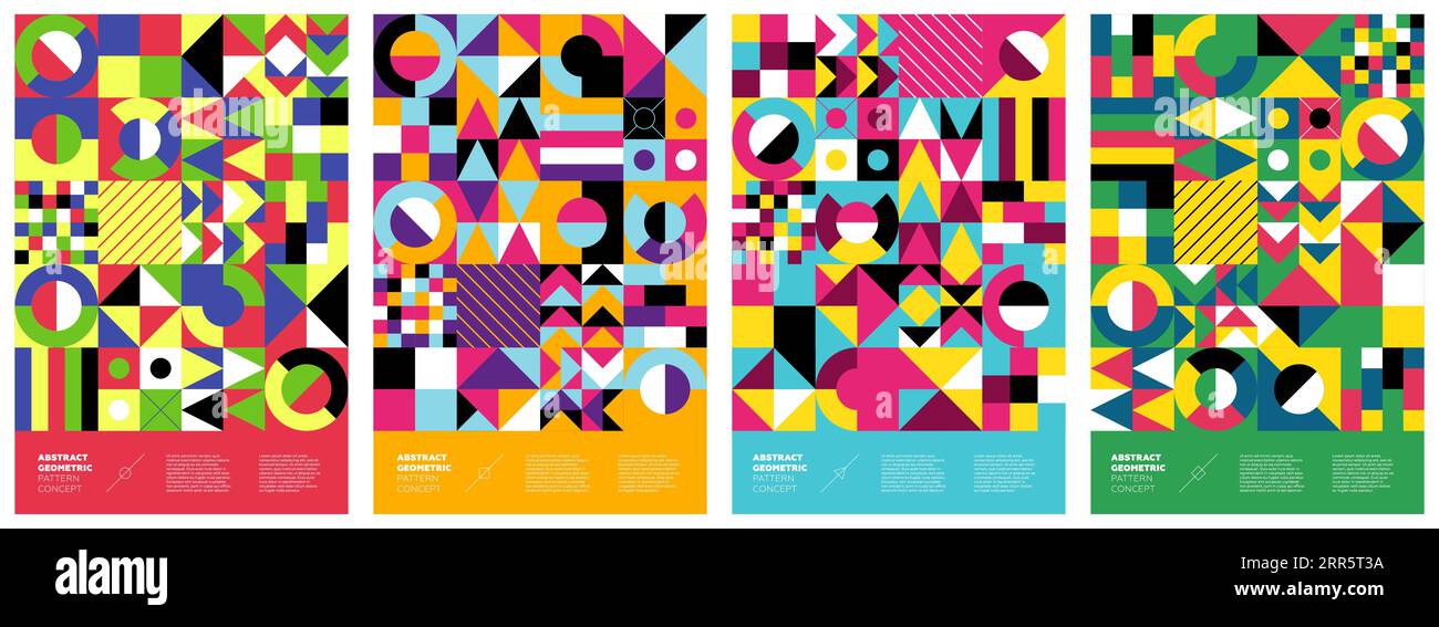 Abstract geometric bauhaus artworks. Simple shapes collage poster set ...