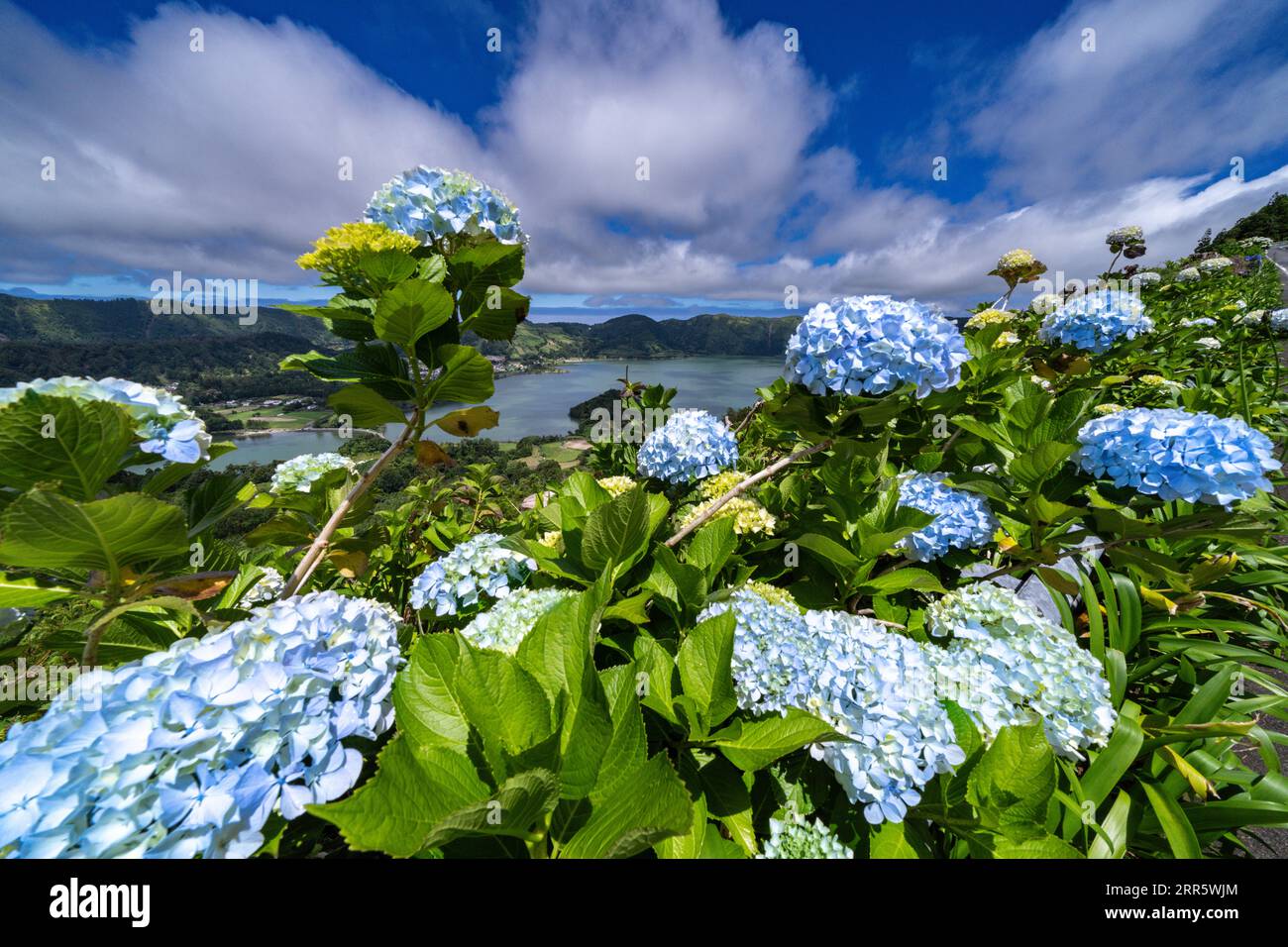 The twin lakes of Sete Cidades inside the massive crater of a dormant ...