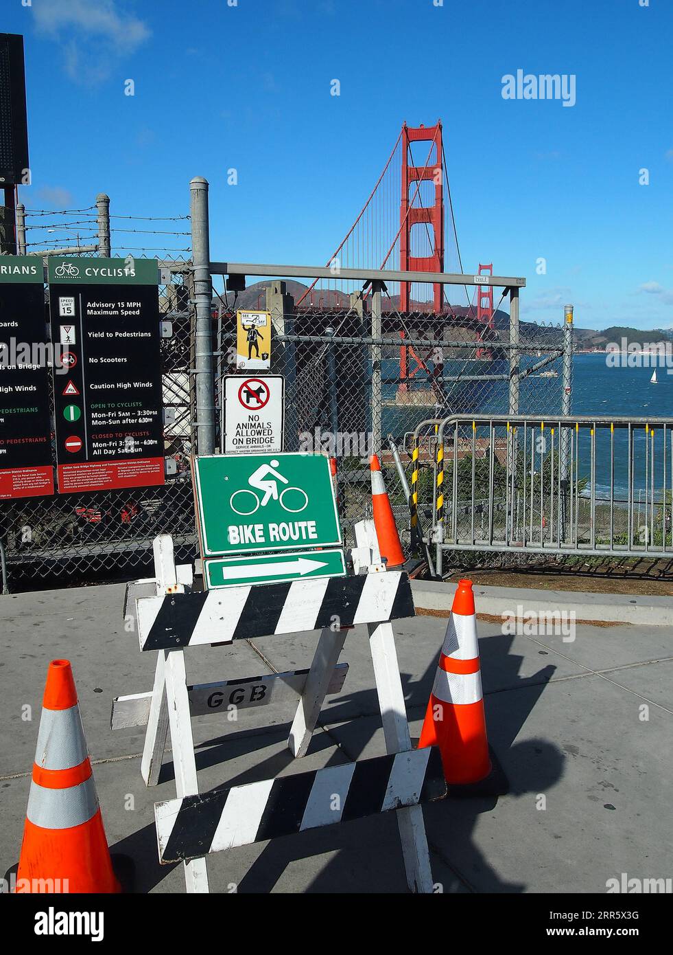 bike route sign detour by Golden Gate Bridge, San Francisco, California ...