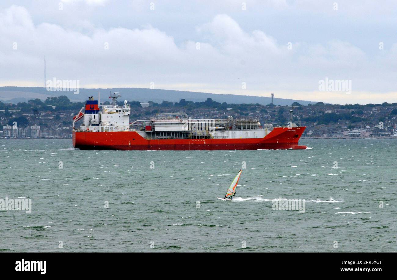 A MERCHANT SHIP SAILS IN THE SOLENT OFF HILLHEAD 28.07.2023 PIC MIKE ...