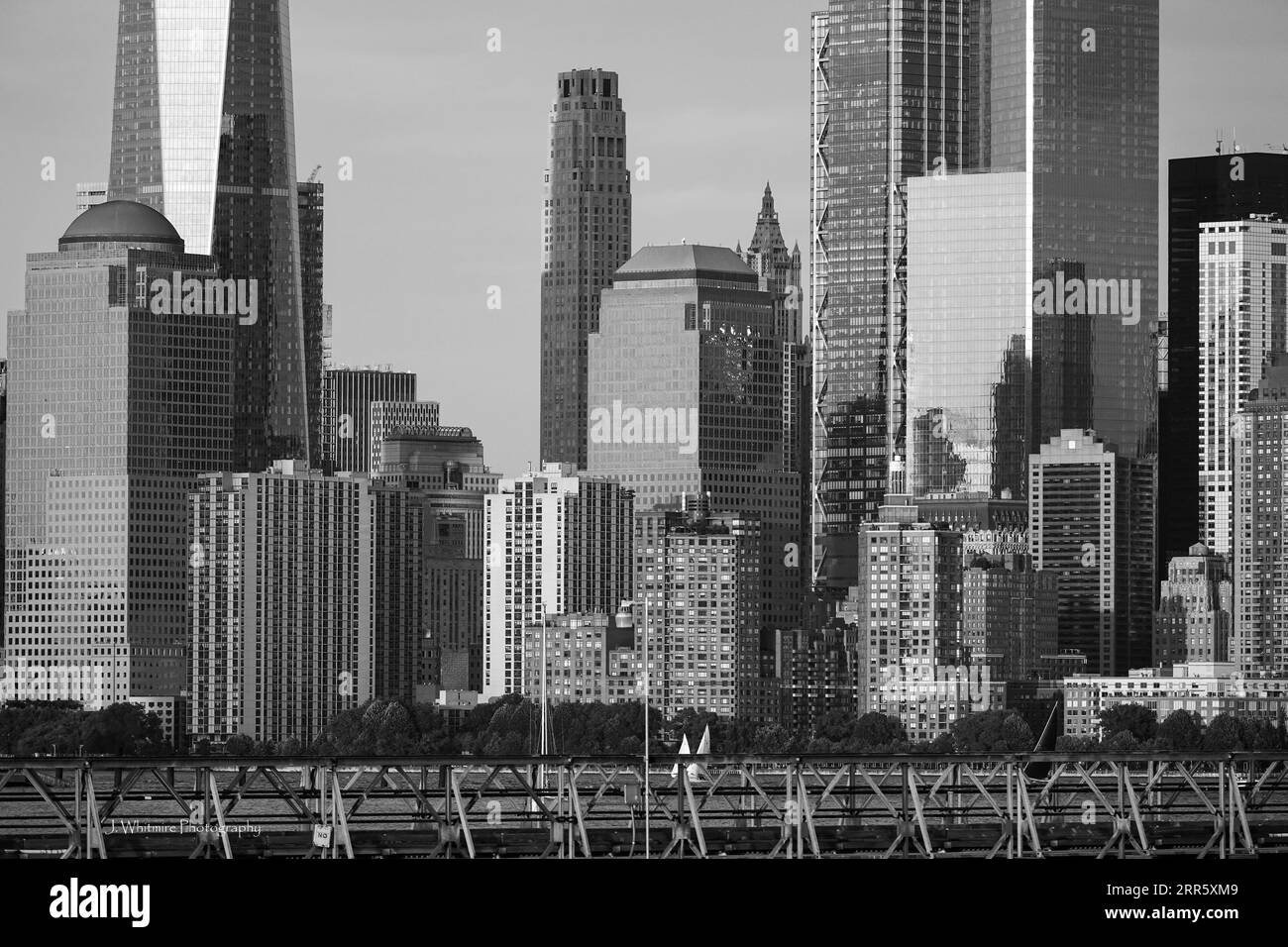 The iconic skyline of lower and uptown Manhattan is seen in black and white Stock Photo - Alamy