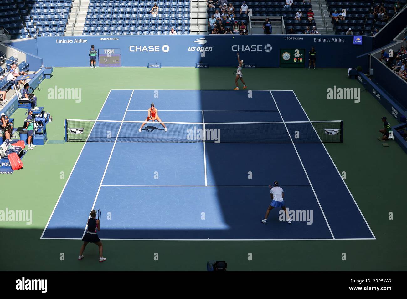 Victoria Azarenka and Beatriz Haddad Maia in action during a women's ...