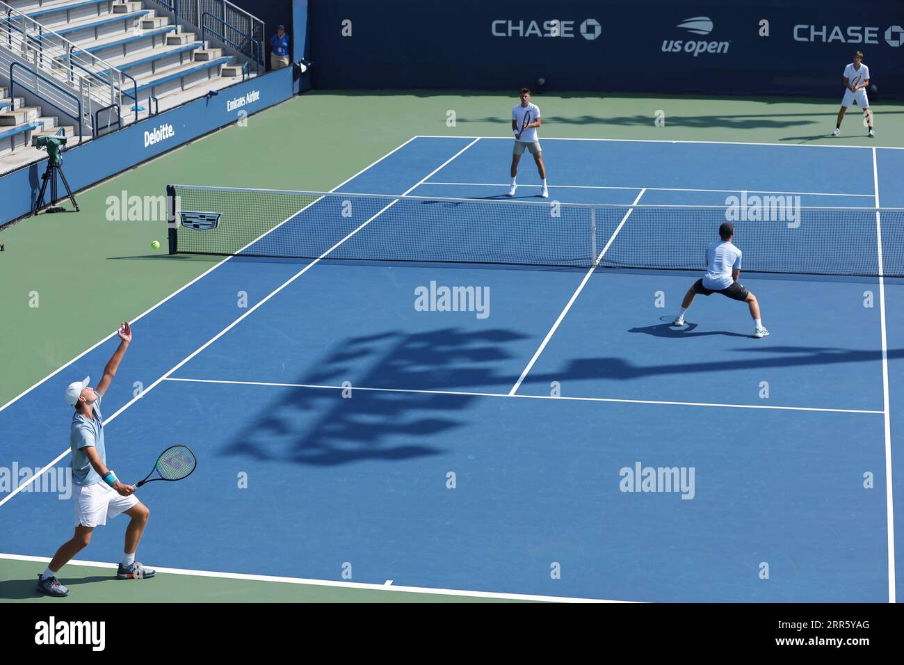 Cooper Woestendick and Maxwell Exsted in action during a junior boys ...