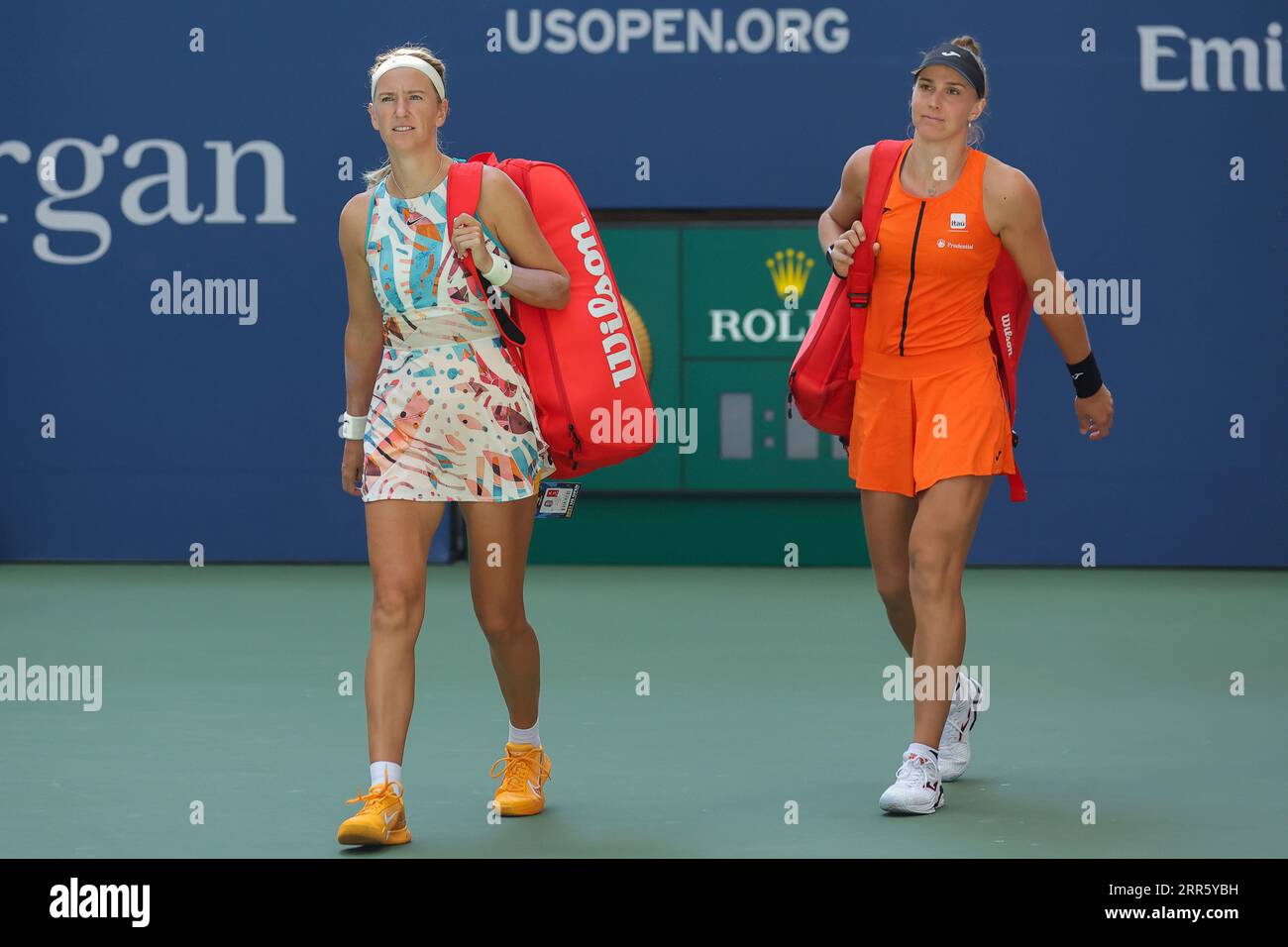 Victoria Azarenka and Beatriz Haddad Maia before a women's doubles ...