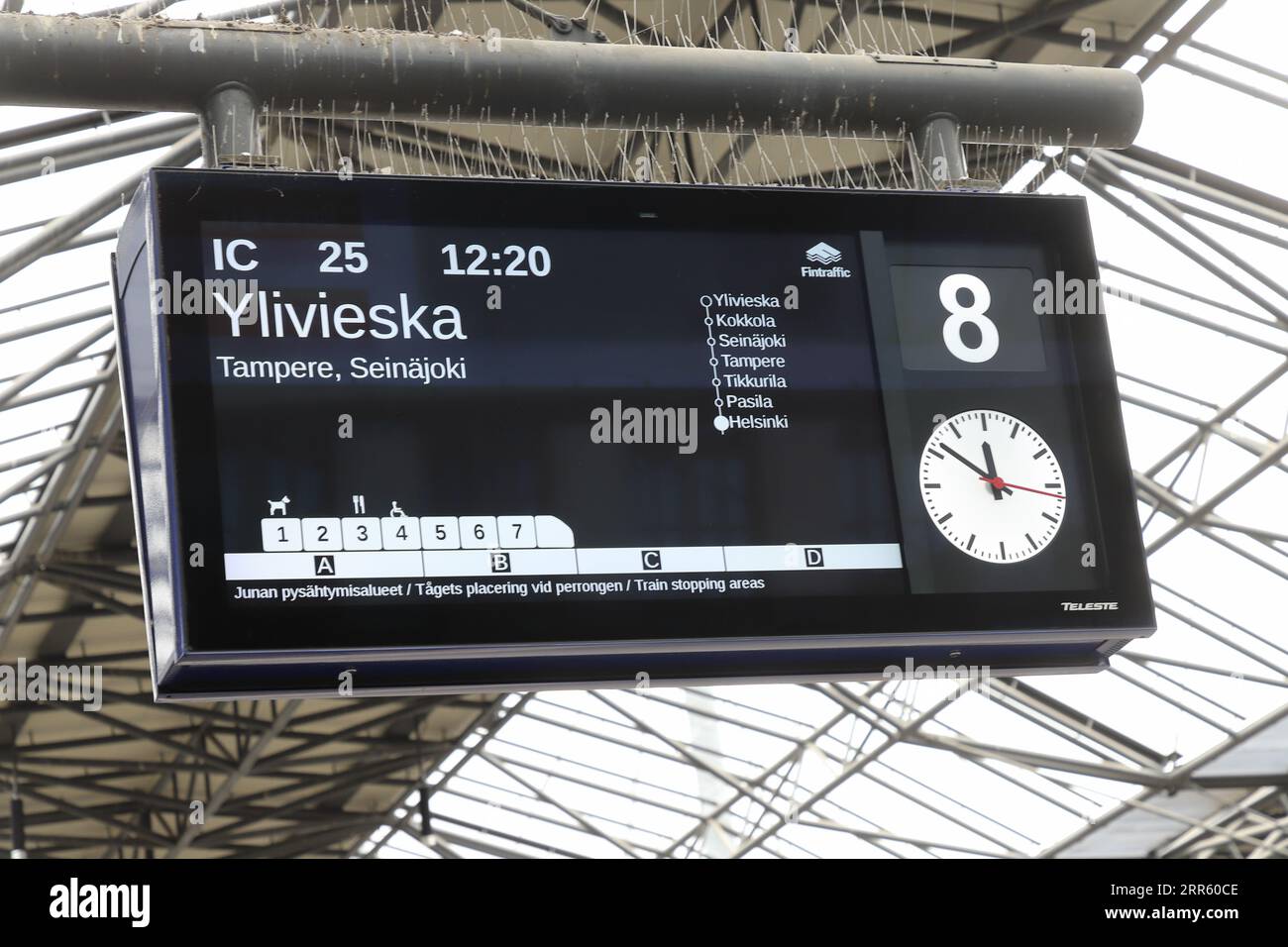 Helsinki, Finland - September 5, 2023: Platform 8 information display at the Helsinki railroad ...