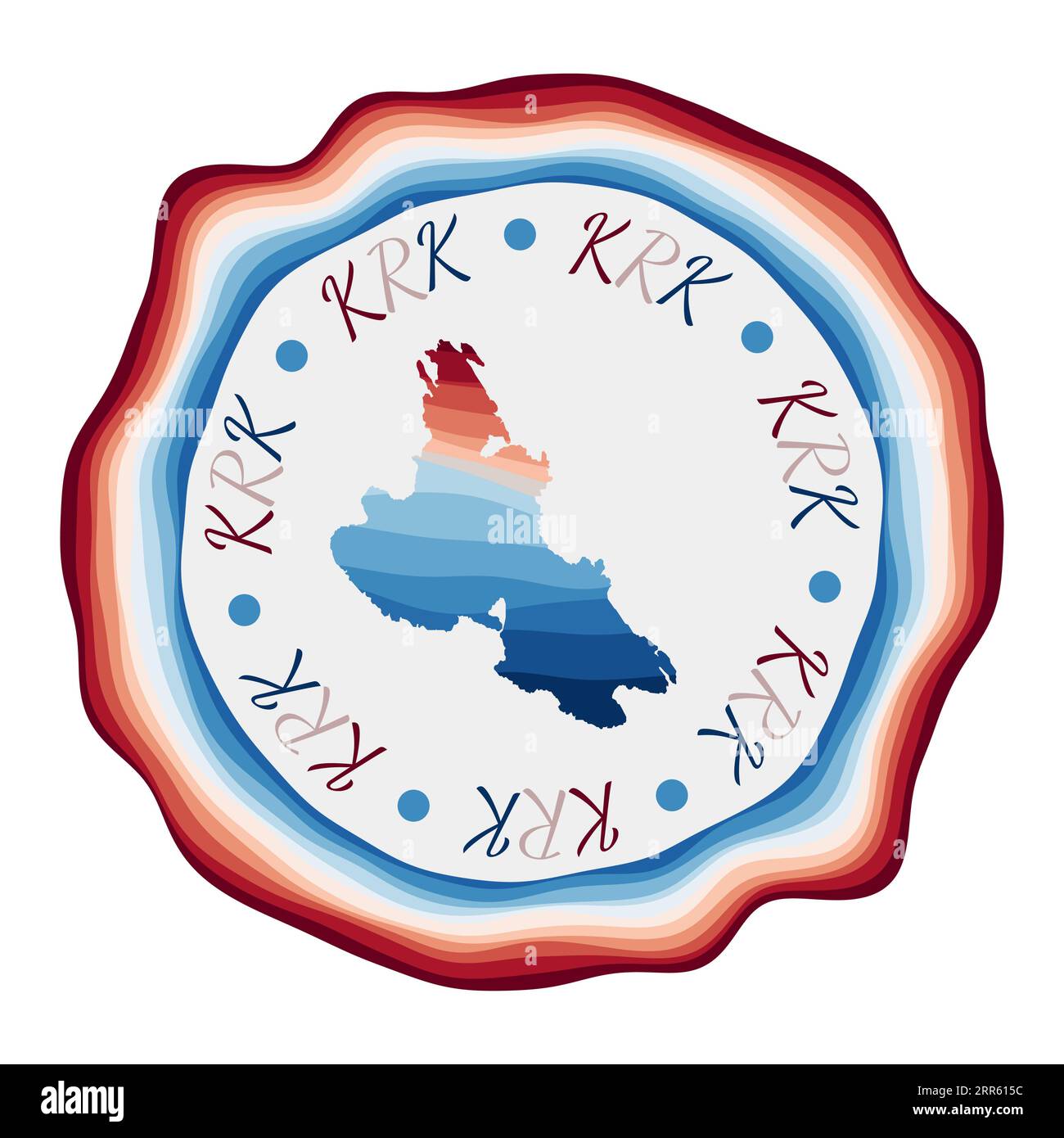 Krk badge. Map of the island with beautiful geometric waves and vibrant ...