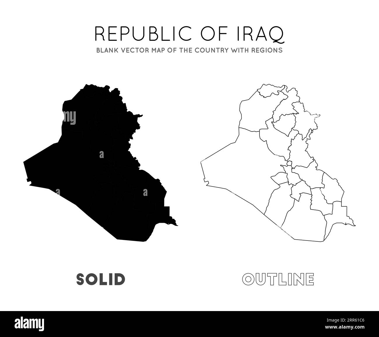Republic of Iraq map. Blank vector map of the country with regions ...