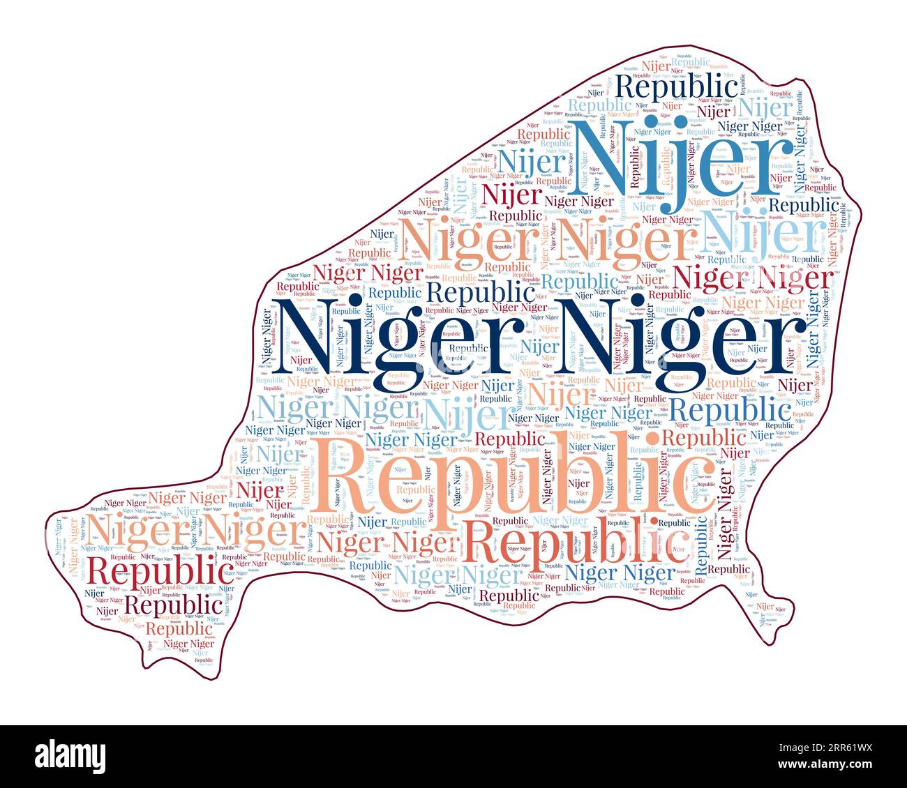 Niger shape filled with the country name in many languages. Niger map ...