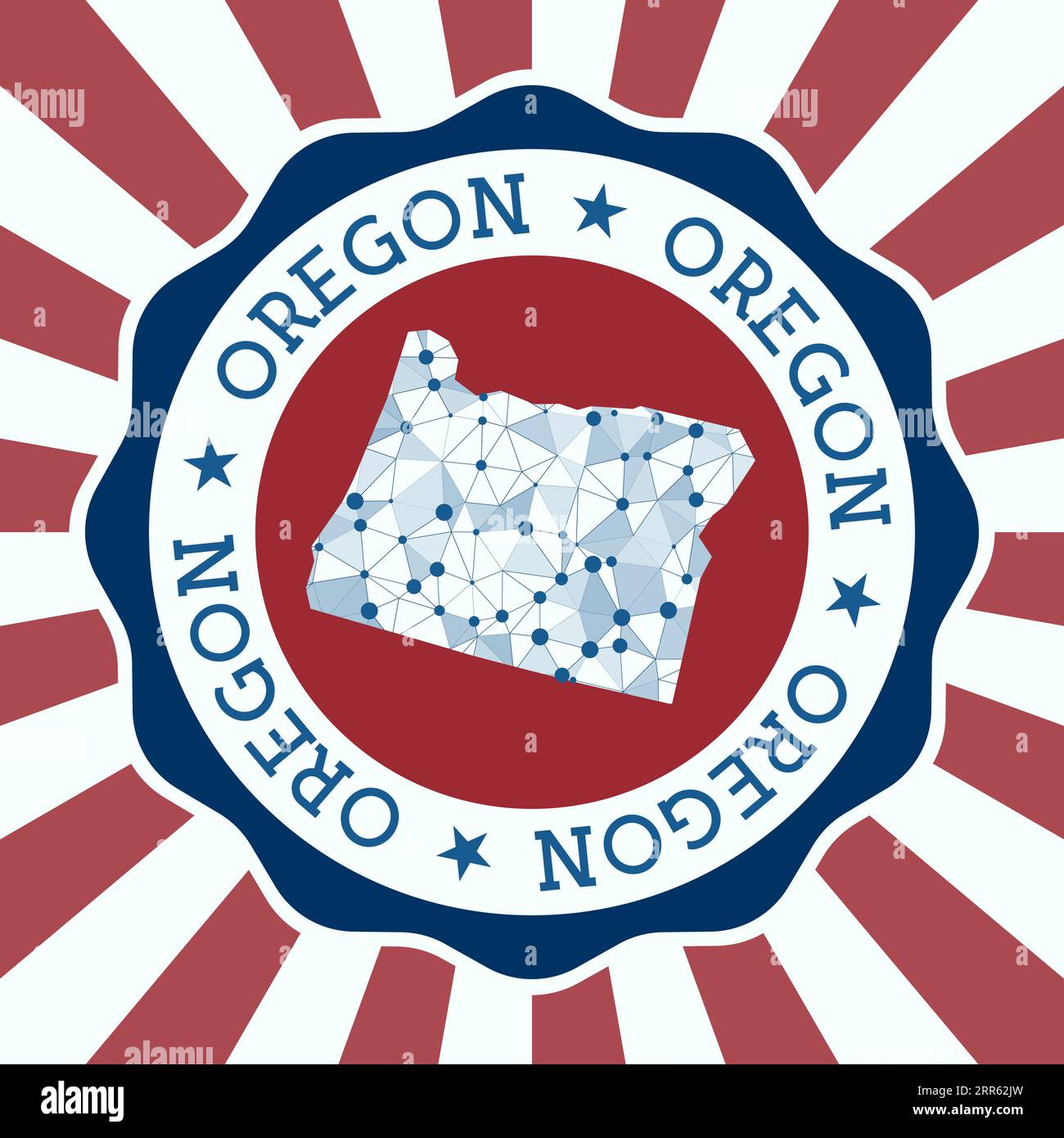 Oregon Badge. Round logo of US state with triangular mesh map and ...
