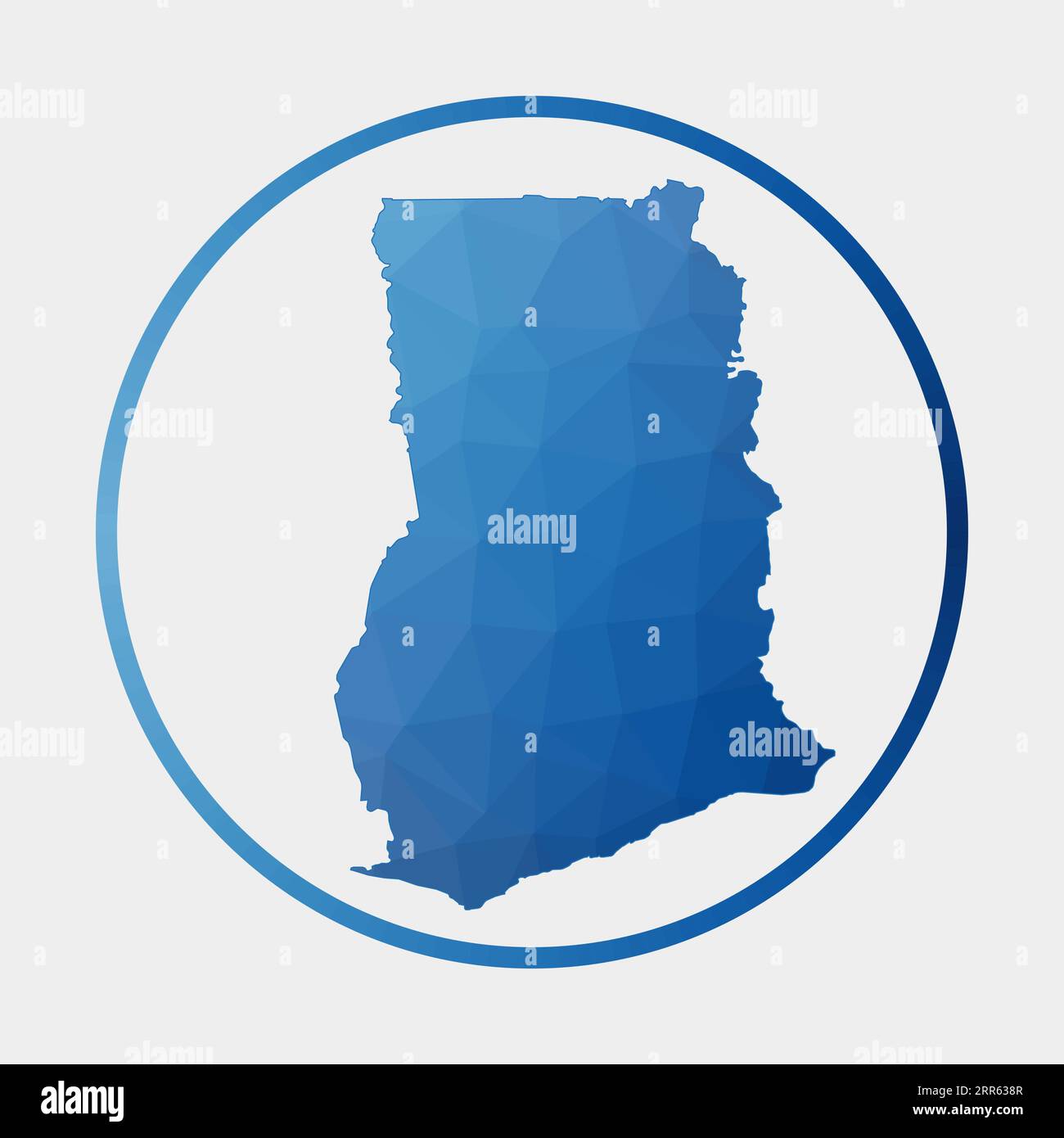 Ghana icon. Polygonal map of the country in gradient ring. Round low ...