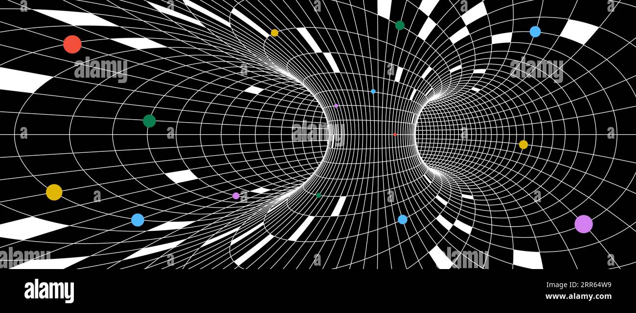 Abstract tunnel wireframe structure. Colorful geometric universe or ...