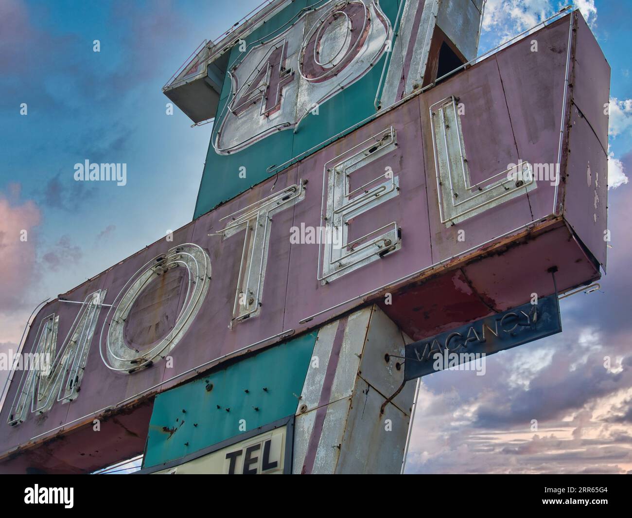 Rt 40 (Broad St) Motel sign in Columbus Ohio. Black & White Stock Photo ...