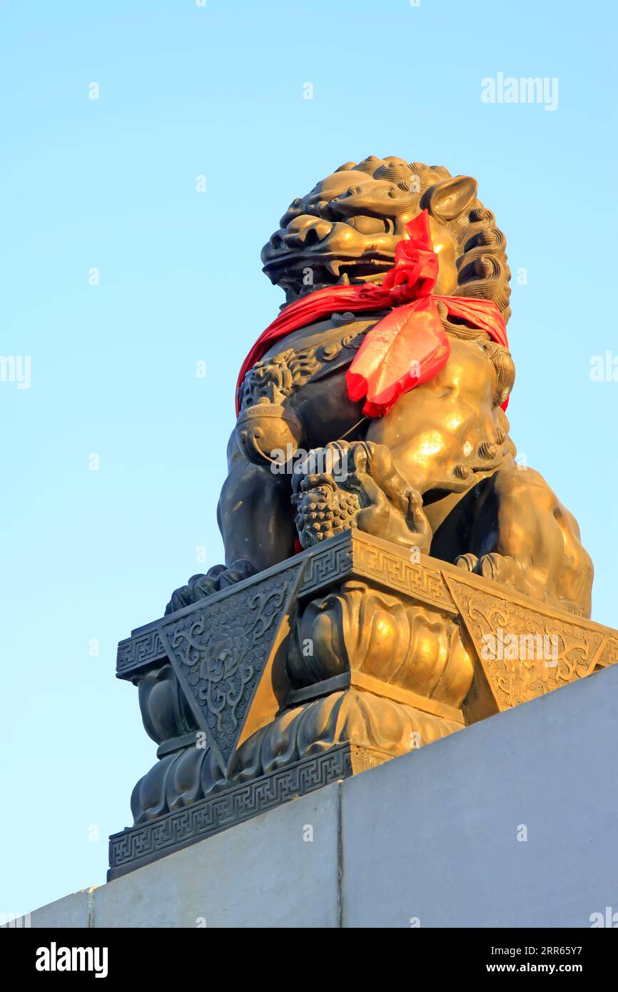 copper lion sculpture, closeup of photo Stock Photo - Alamy
