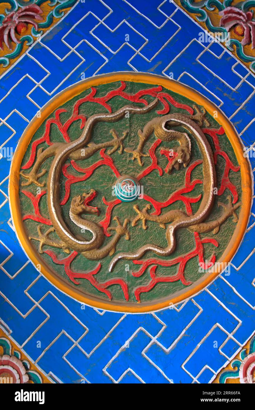 Coloured glaze paintings in a temple, closeup of photo Stock Photo - Alamy