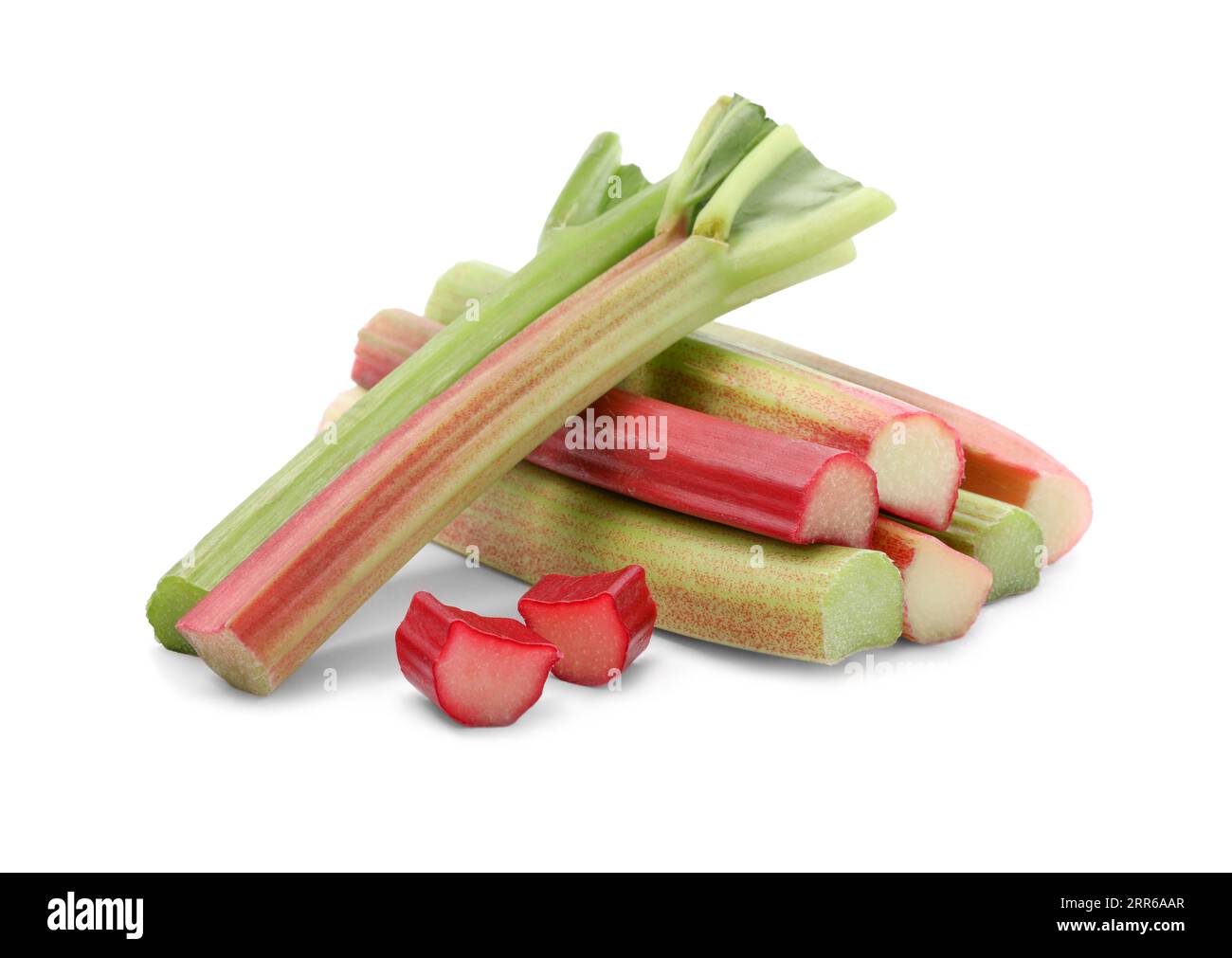 Cut fresh ripe rhubarb isolated on white Stock Photo - Alamy
