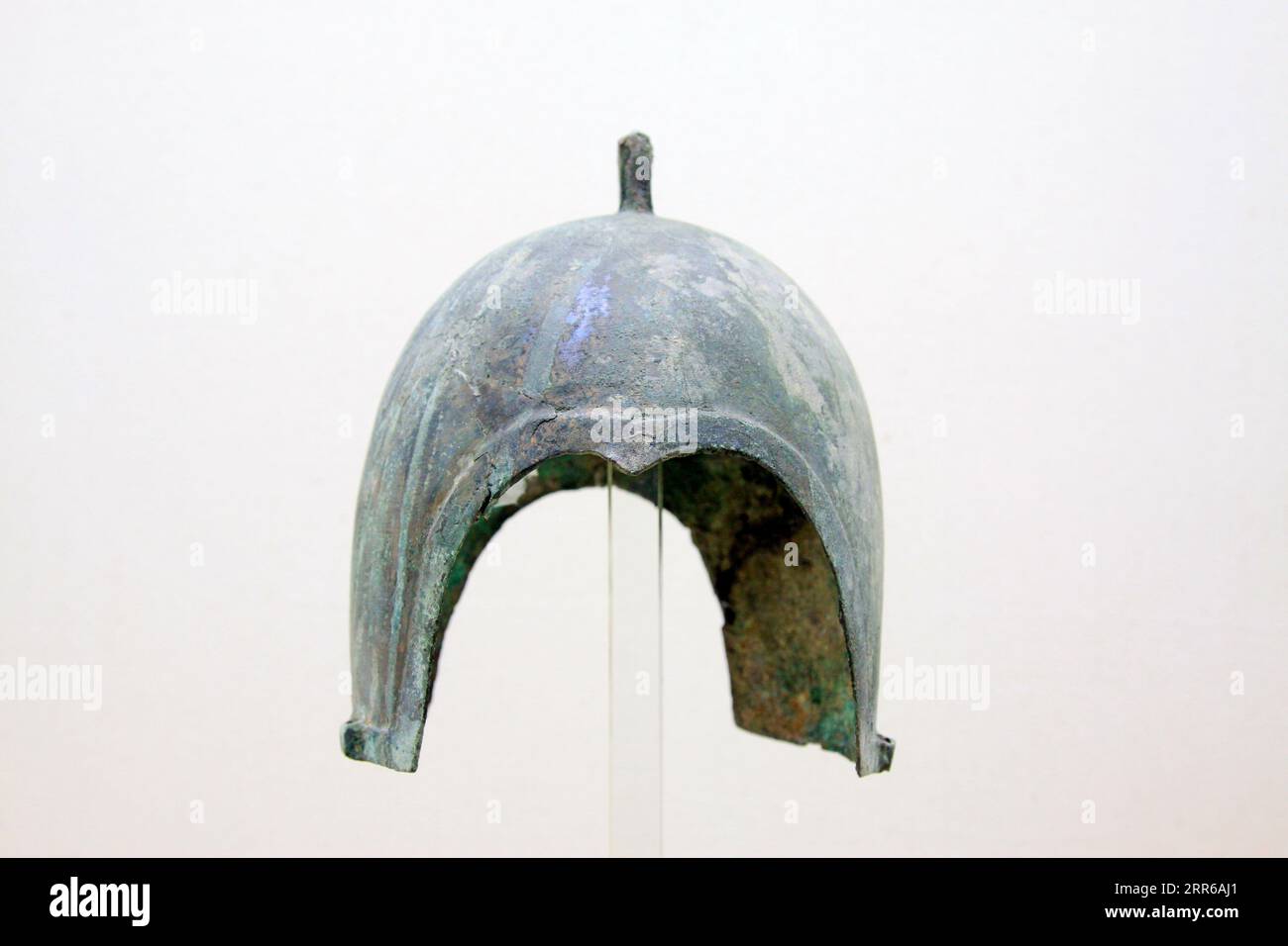 ancient Chinese bronze helmet, closeup of photo Stock Photo - Alamy