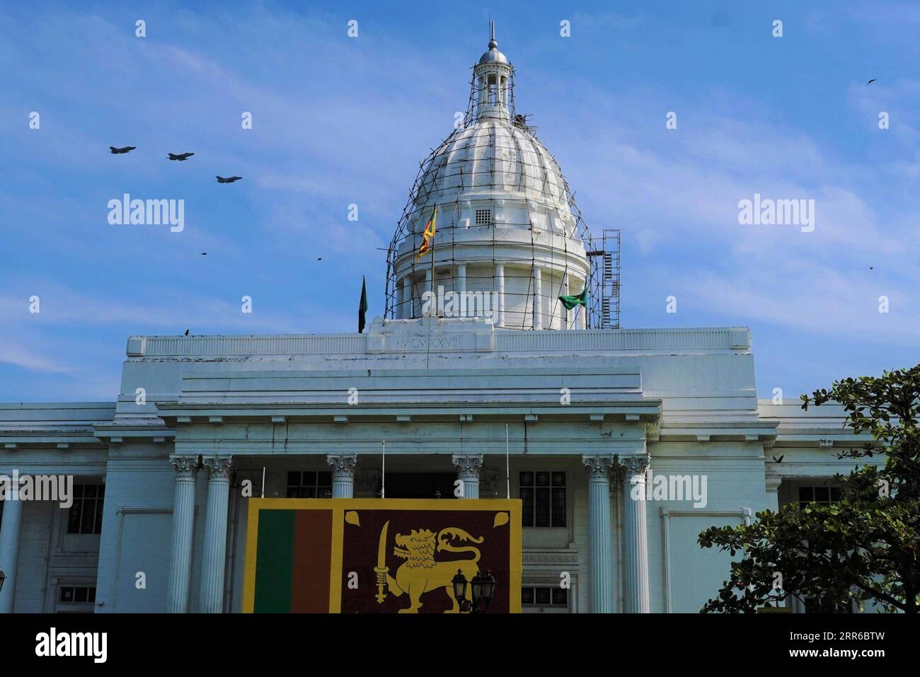 210204 -- COLOMBO, Feb. 4, 2021 -- Planes fly over the city hall at the ...