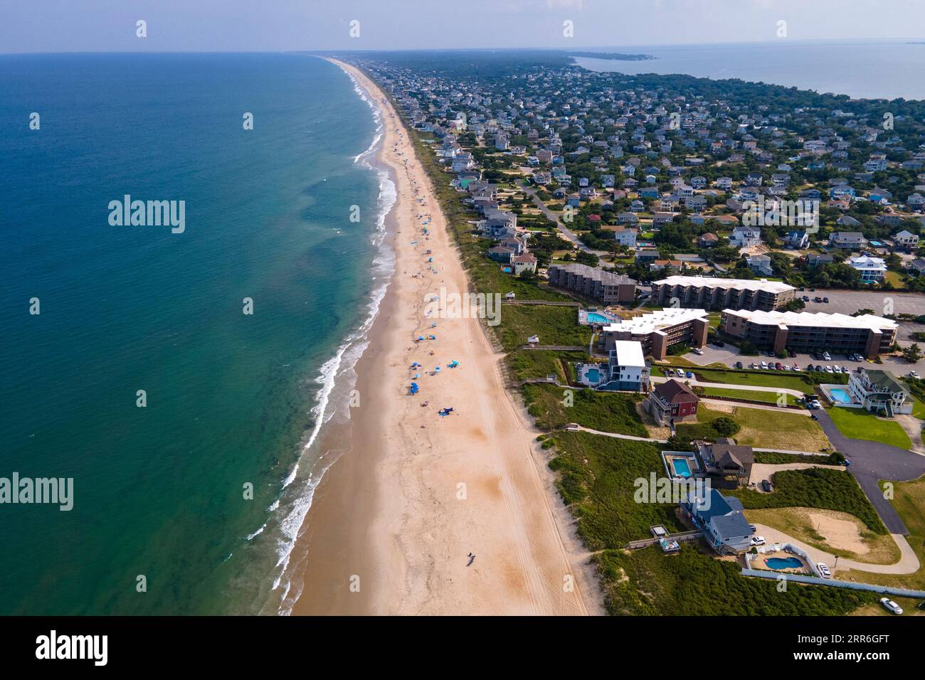 The Atlantic Ocean, beach and houses are at Duck, Outer Banks, North ...