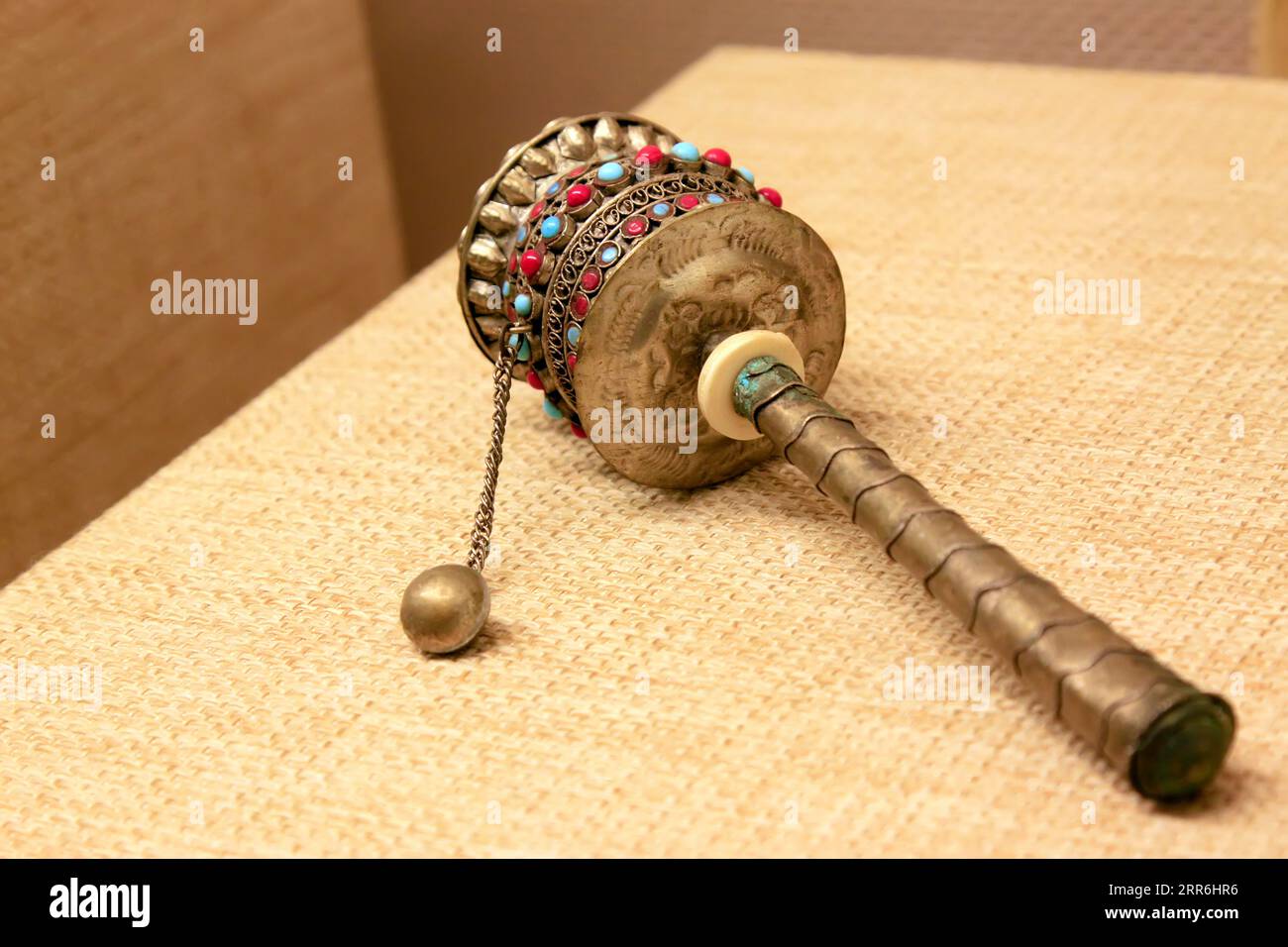 Tibetan Buddhism supplies - handheld prayer wheel, closeup of photo ...