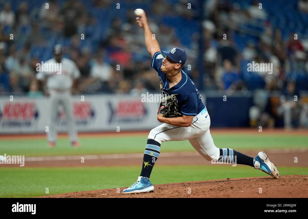 Tampa Bay Rays relief pitcher Robert Stephenson against the Boston Red ...