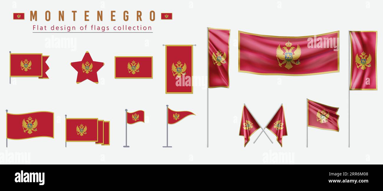 Montenegro flag, flat design of flags collection Stock Vector Image ...