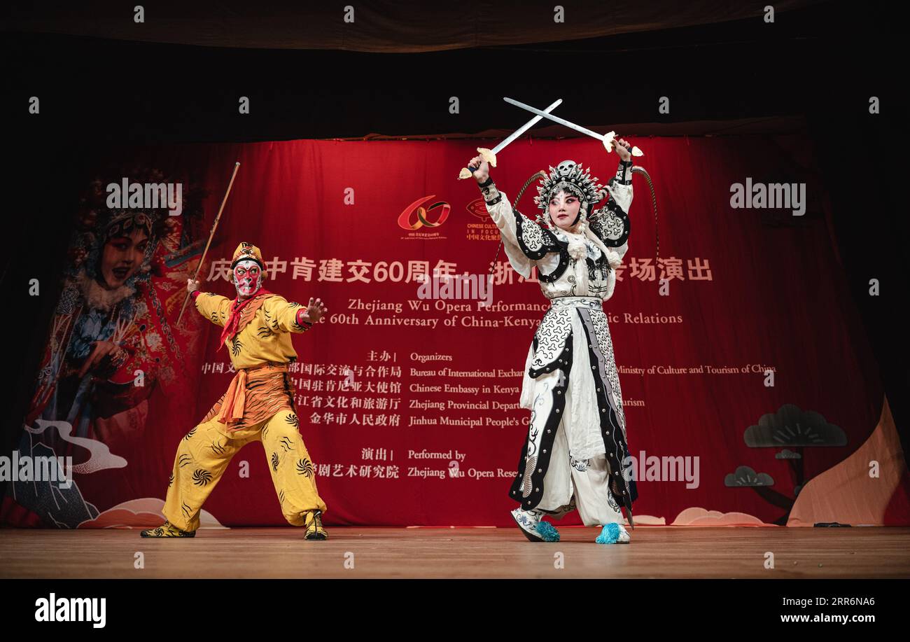 Nairobi, Kenya. 5th Sep, 2023. Artists of the Zhejiang Wu Opera troupe ...