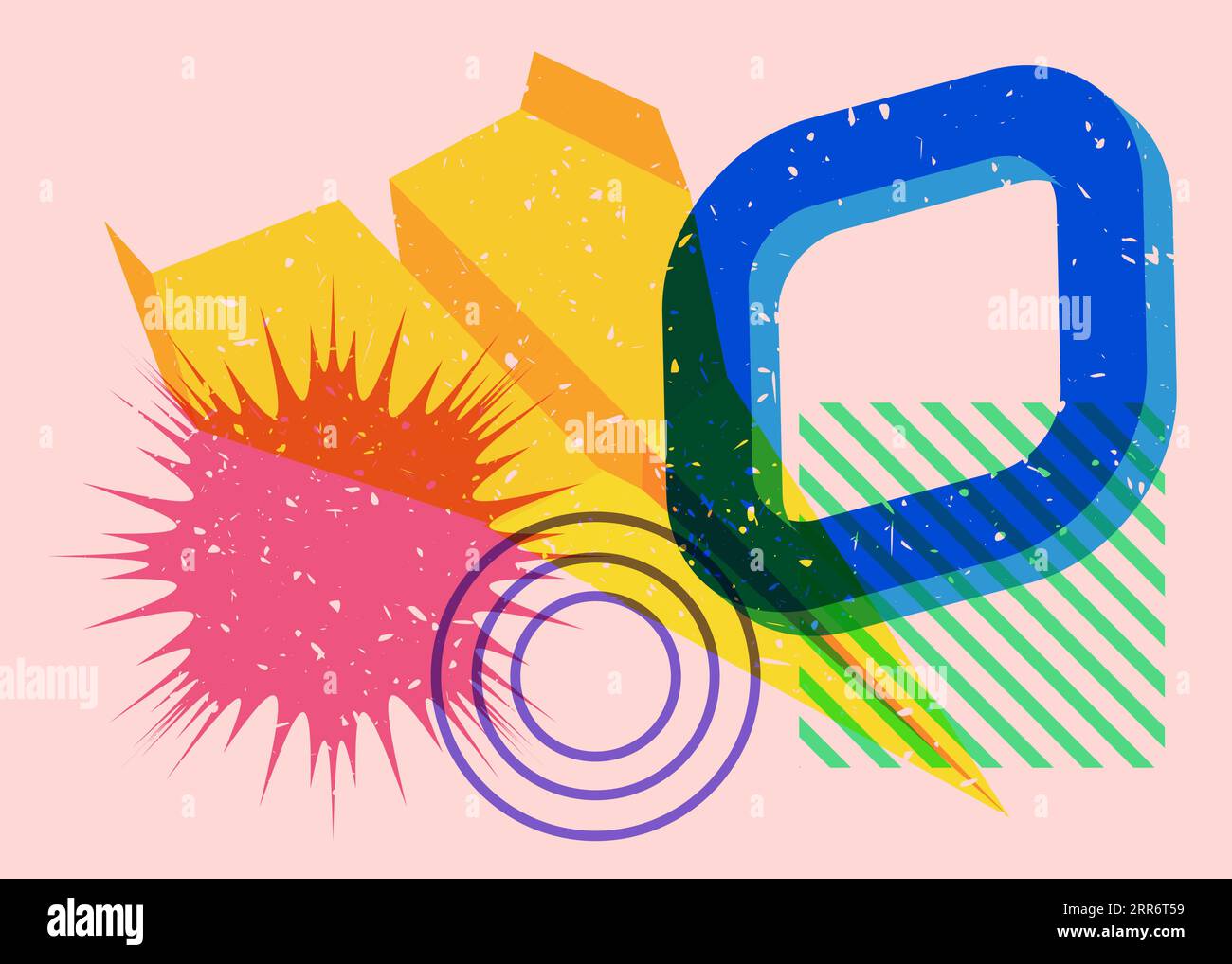 Paper Airplane with colorful geometric shapes. Object in trendy riso ...