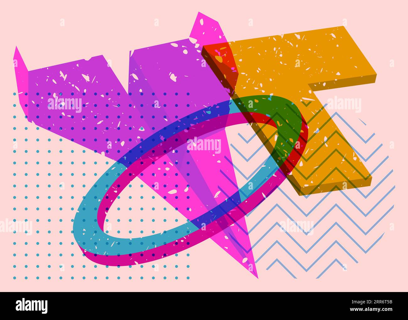 Paper Airplane with colorful geometric shapes. Object in trendy riso ...