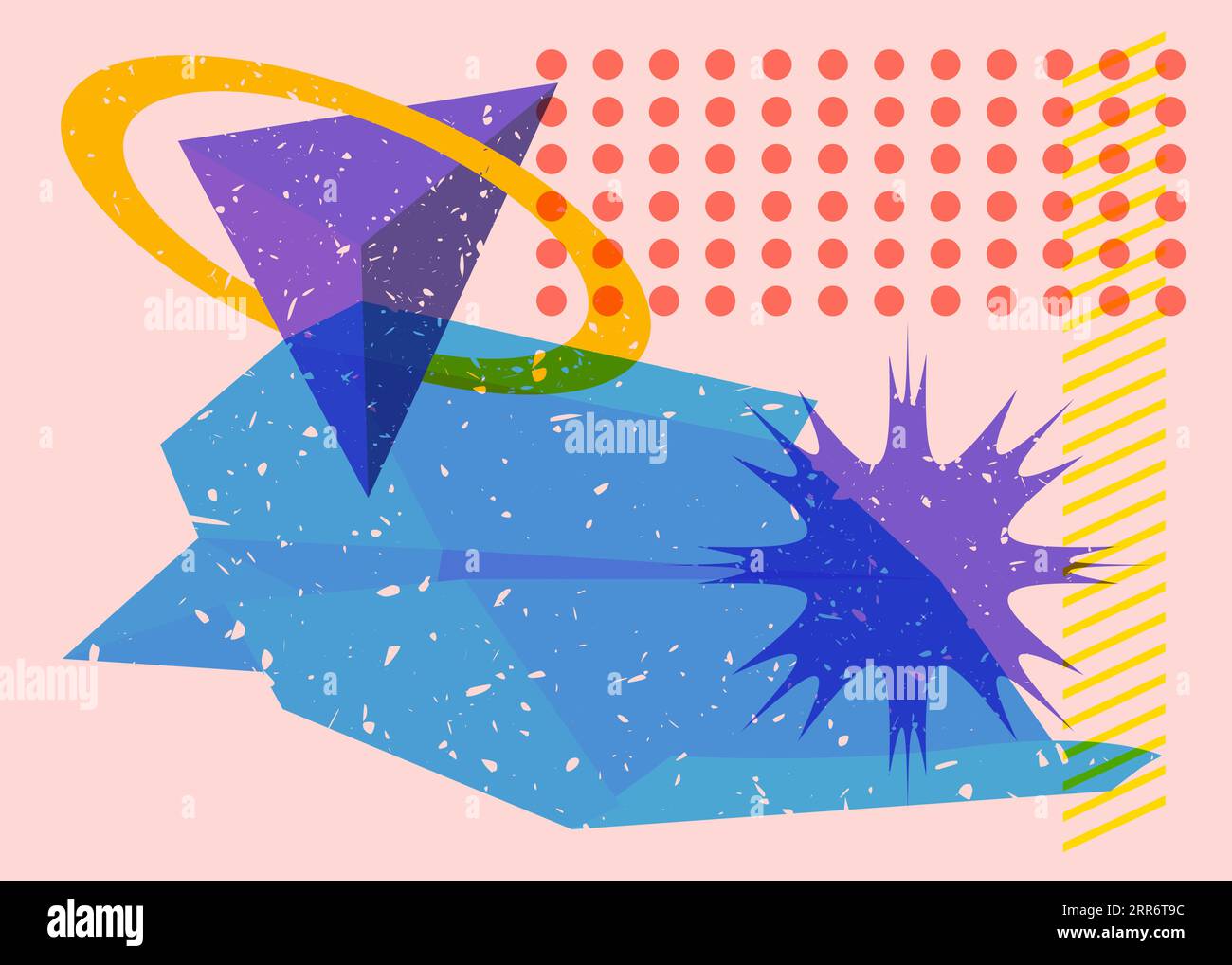 Paper Airplane with colorful geometric shapes. Object in trendy riso ...