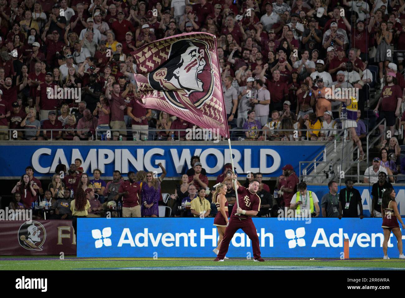 Florida State cheerleaders perform in the end zone after a score during ...