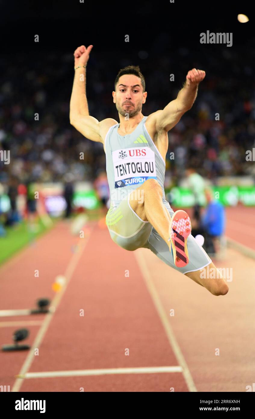 Miltiadis Tentoglou (GRE) wins the long jump at 26-11 (8.20m) during the Weltkasse Zurich at ...