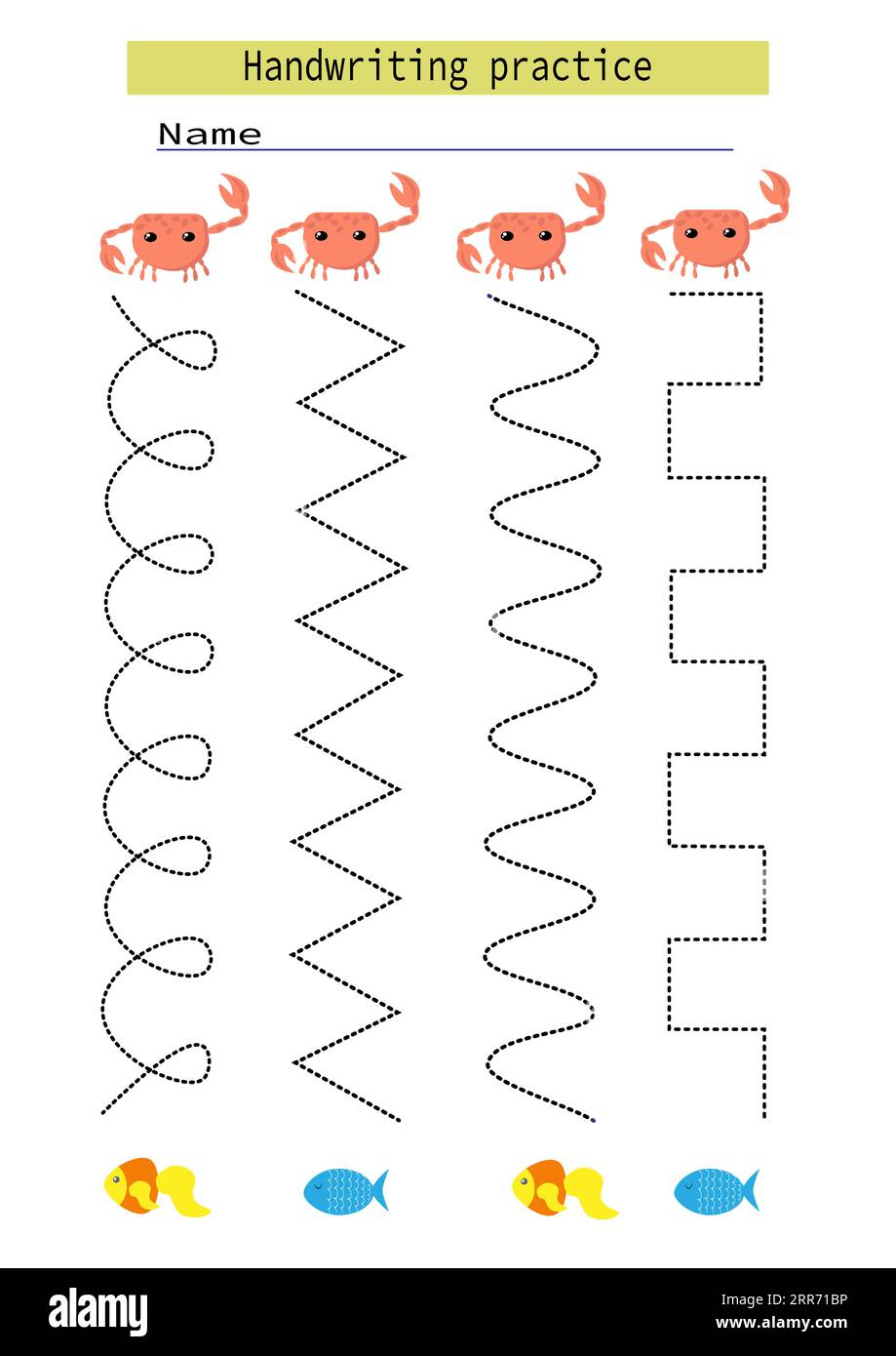 Trace lines for kids sea crab fish development handwriting practice for ...