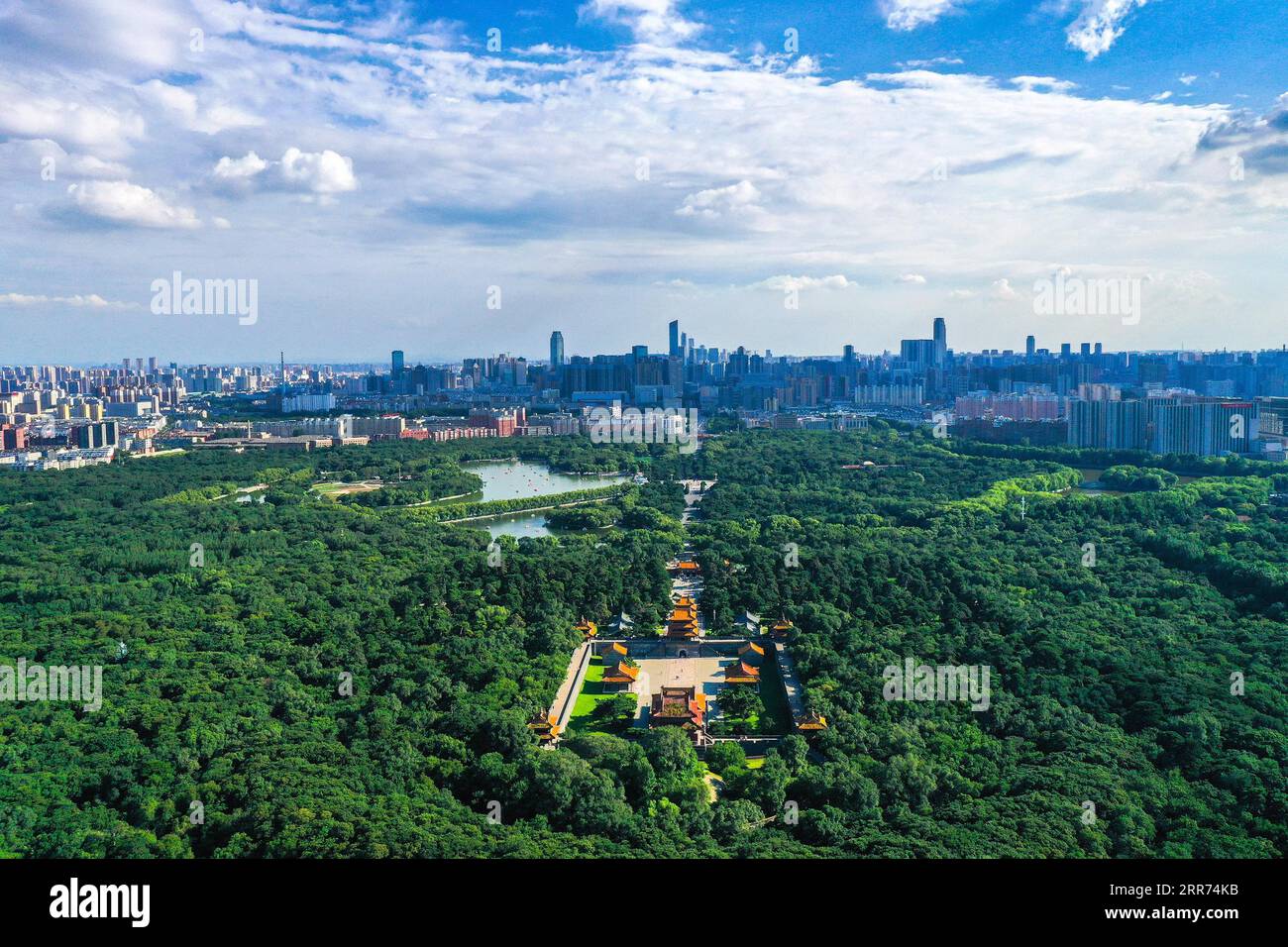 Aerial photo shows the autumn scenery of Beiling Park in Shenyang City ...