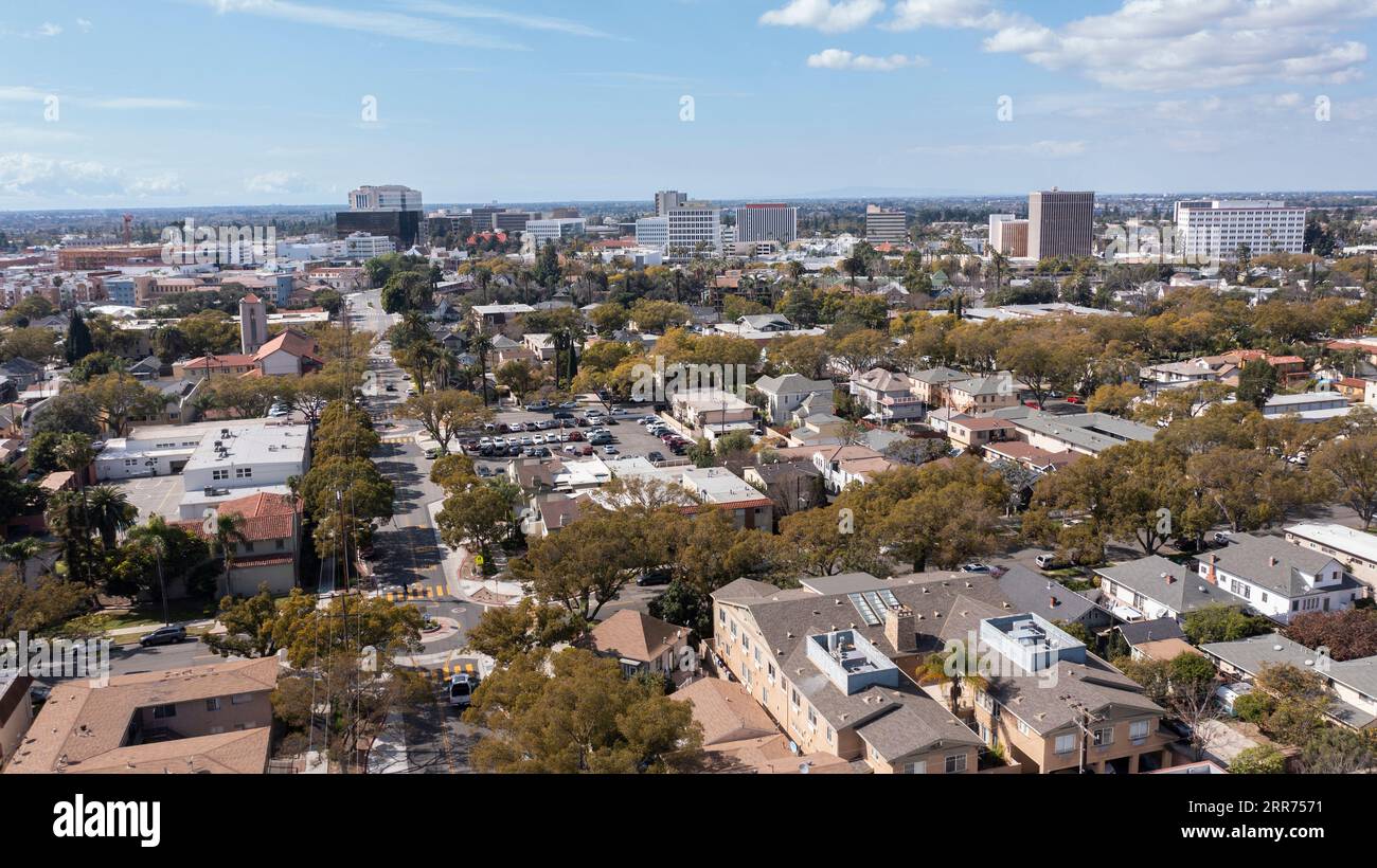 Daytime aerial view of dense housing in downtown Santa Ana, California ...