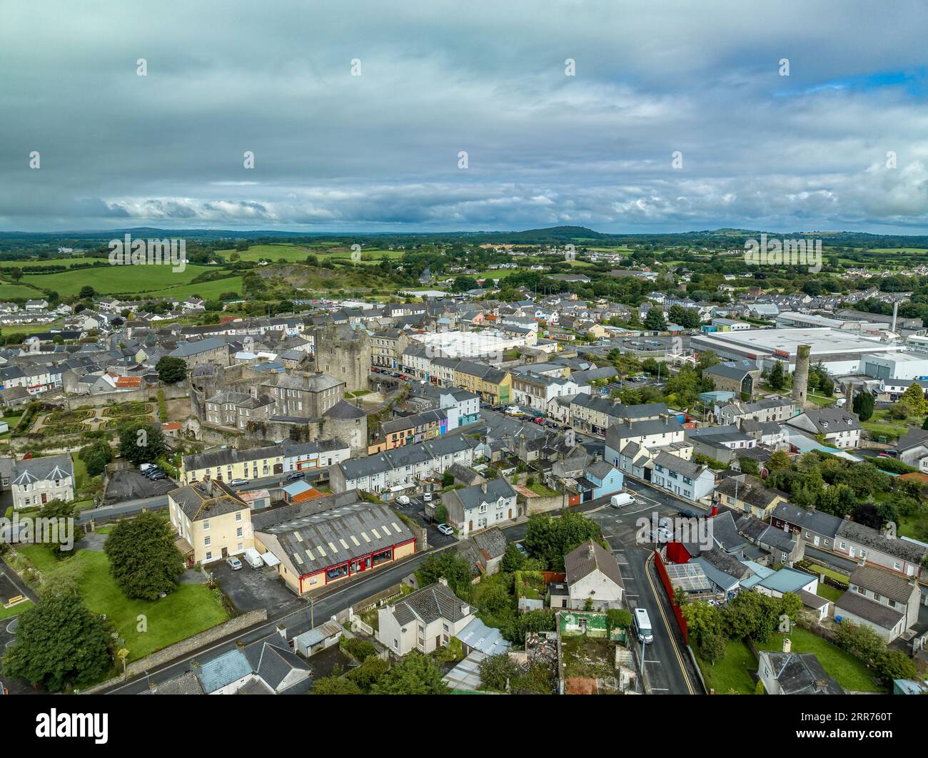 Aerial view of Roscrea castle and town in Central Ireland with tower ...