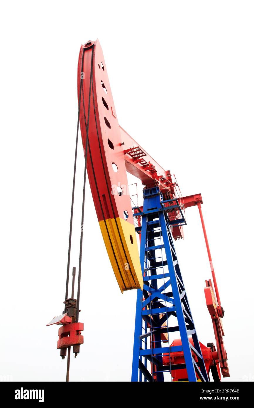 Crank balanced beam pumping unit parts, closeup of photo Stock Photo ...
