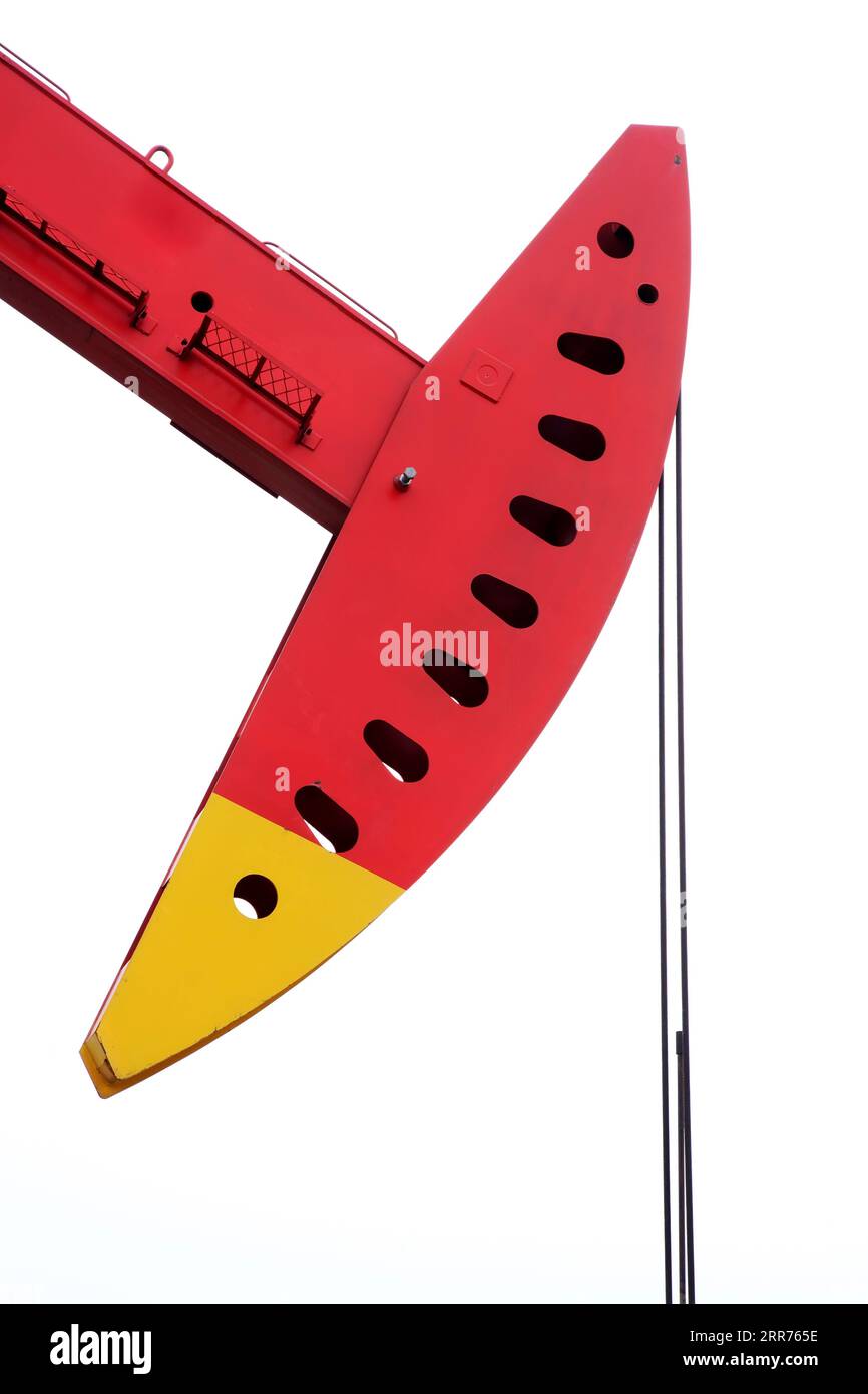 Crank balanced beam pumping unit parts, closeup of photo Stock Photo ...