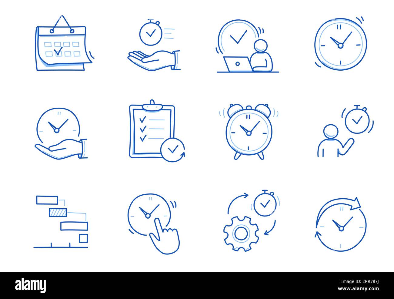 Time, calendar doodle line icon set. Hand drawn doodle sketch line ...