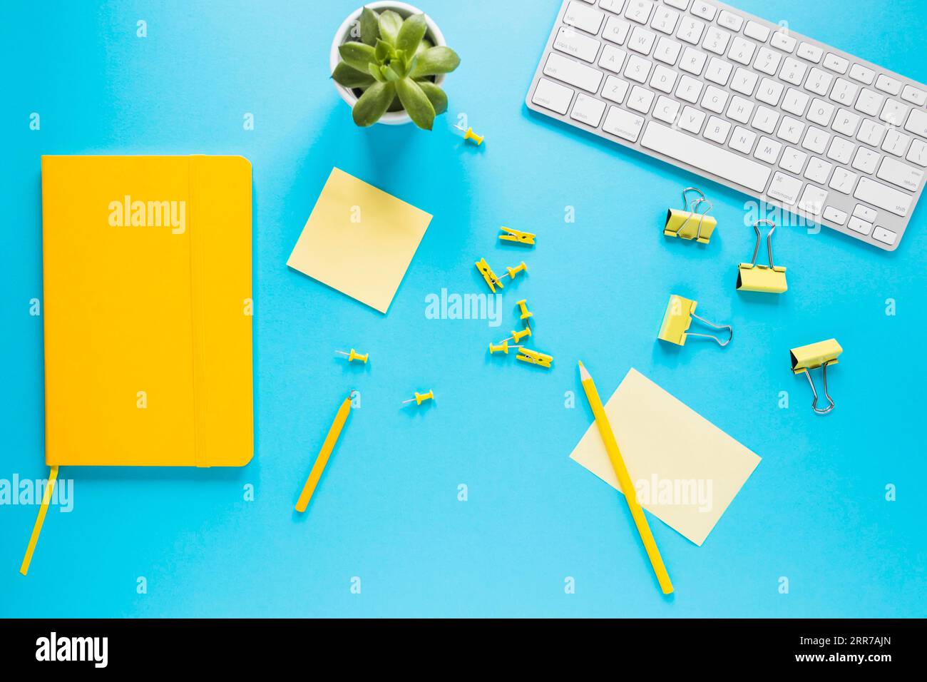 Bright desktop with computer keyboard diary Stock Photo - Alamy