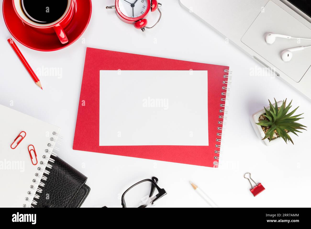Blank paper spiral notepad office desk Stock Photo - Alamy