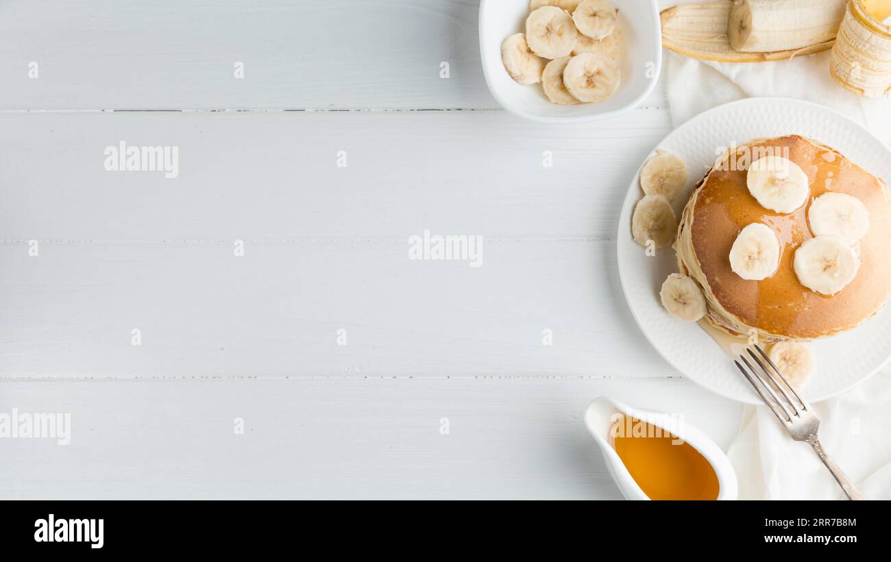 Pancakes frame white background Stock Photo - Alamy