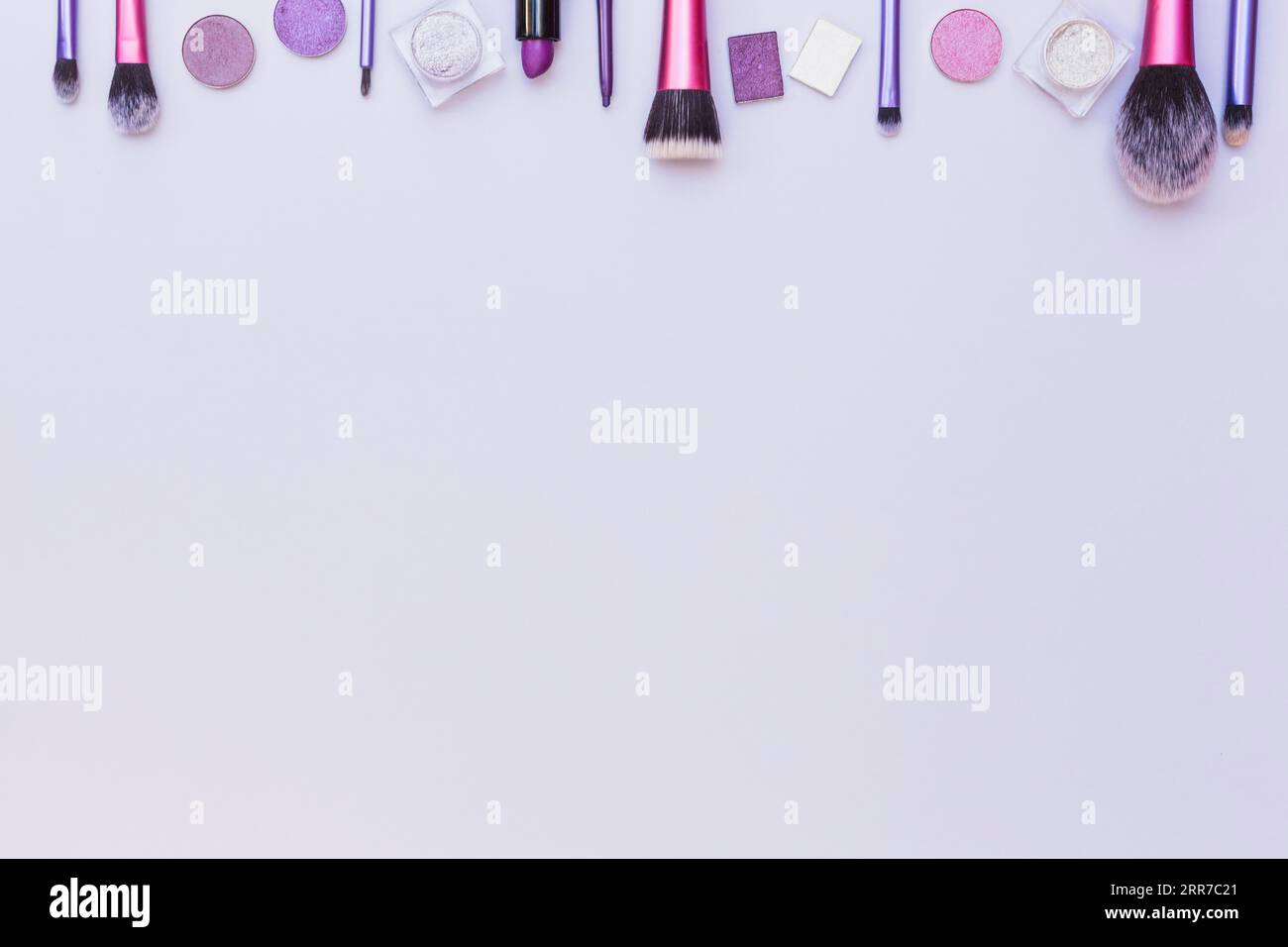 Top border arranged with cosmetics product white background Stock Photo ...