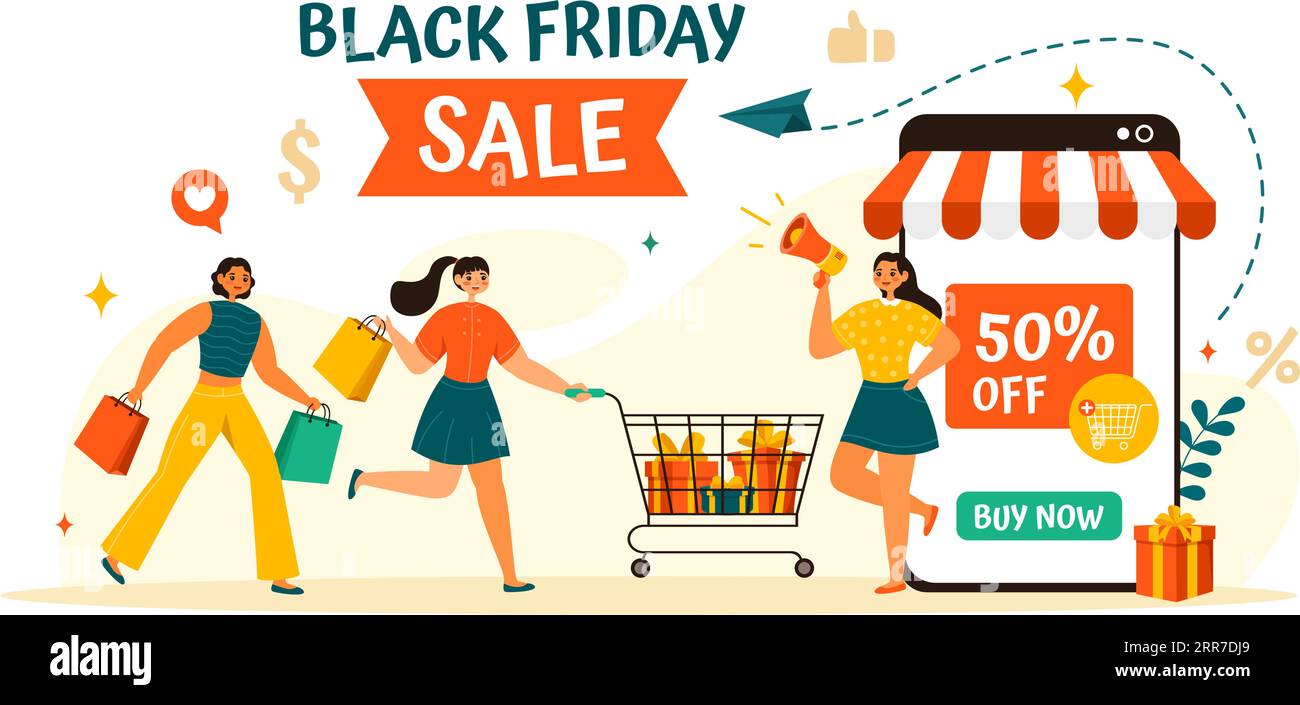 Black Friday Sale Event Vector Illustration with Shopping Bags and Big ...