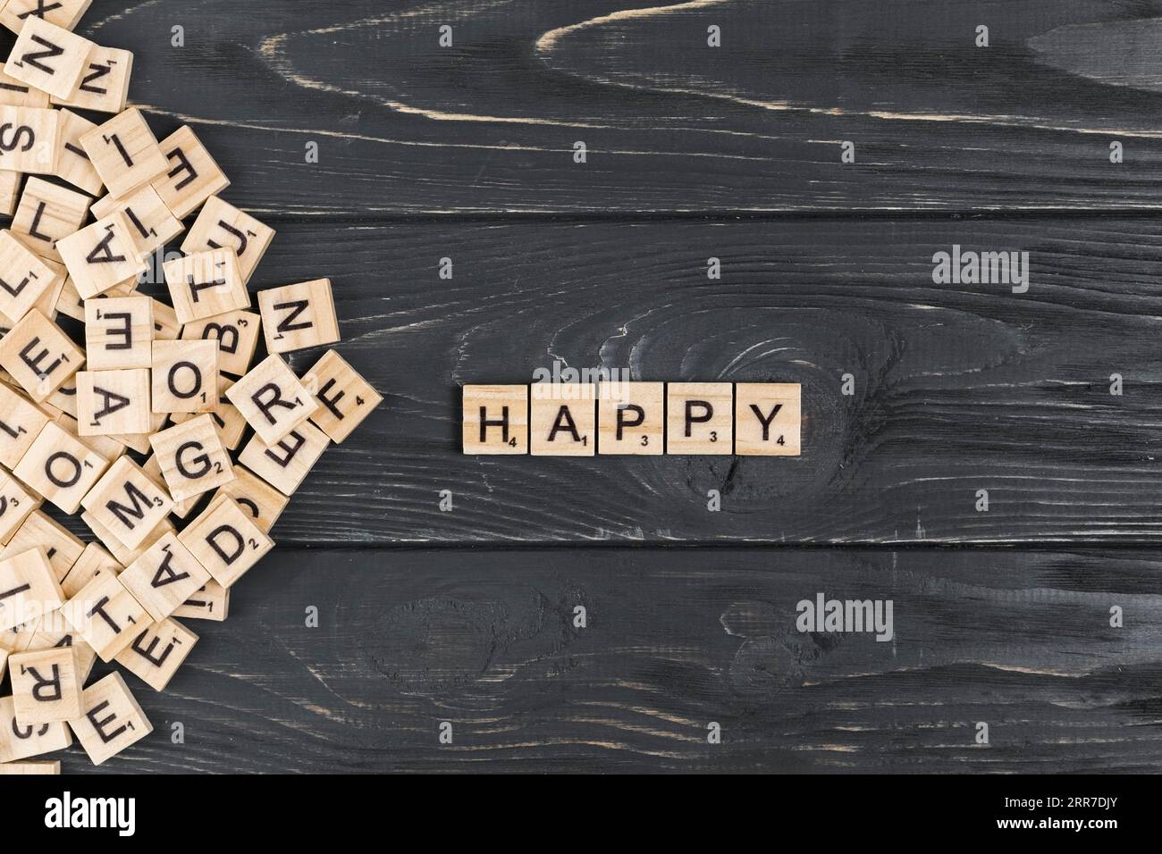 Happy word wooden background Stock Photo - Alamy